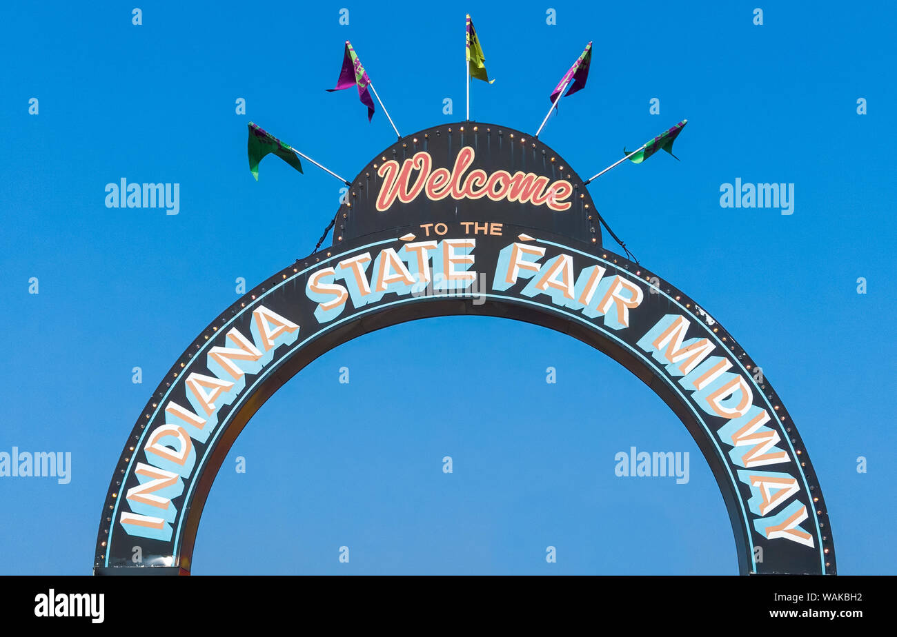 USA, Indiana, Indianapolis. Welcome arch over midway entrance. Credit ...