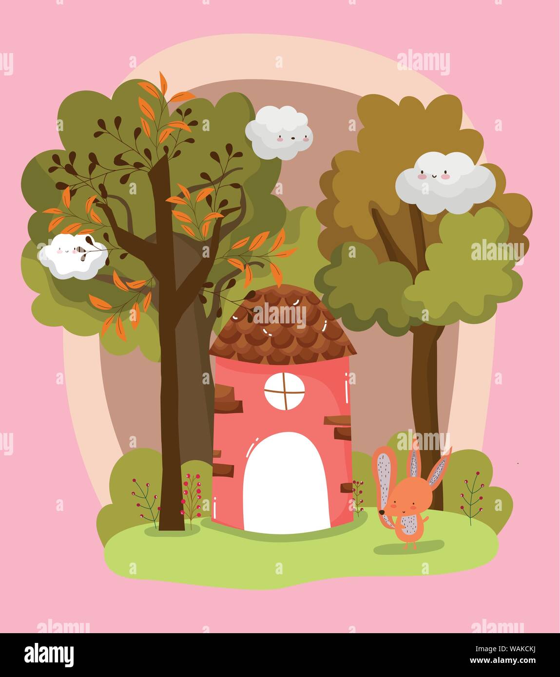 cute fox cottage hello autumn season vector illustration Stock Vector ...
