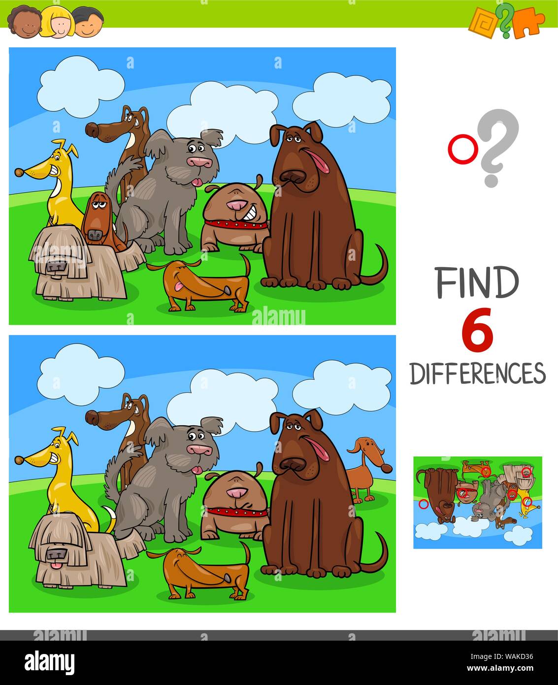Cartoon Illustration of Finding Six Differences Between Pictures ...