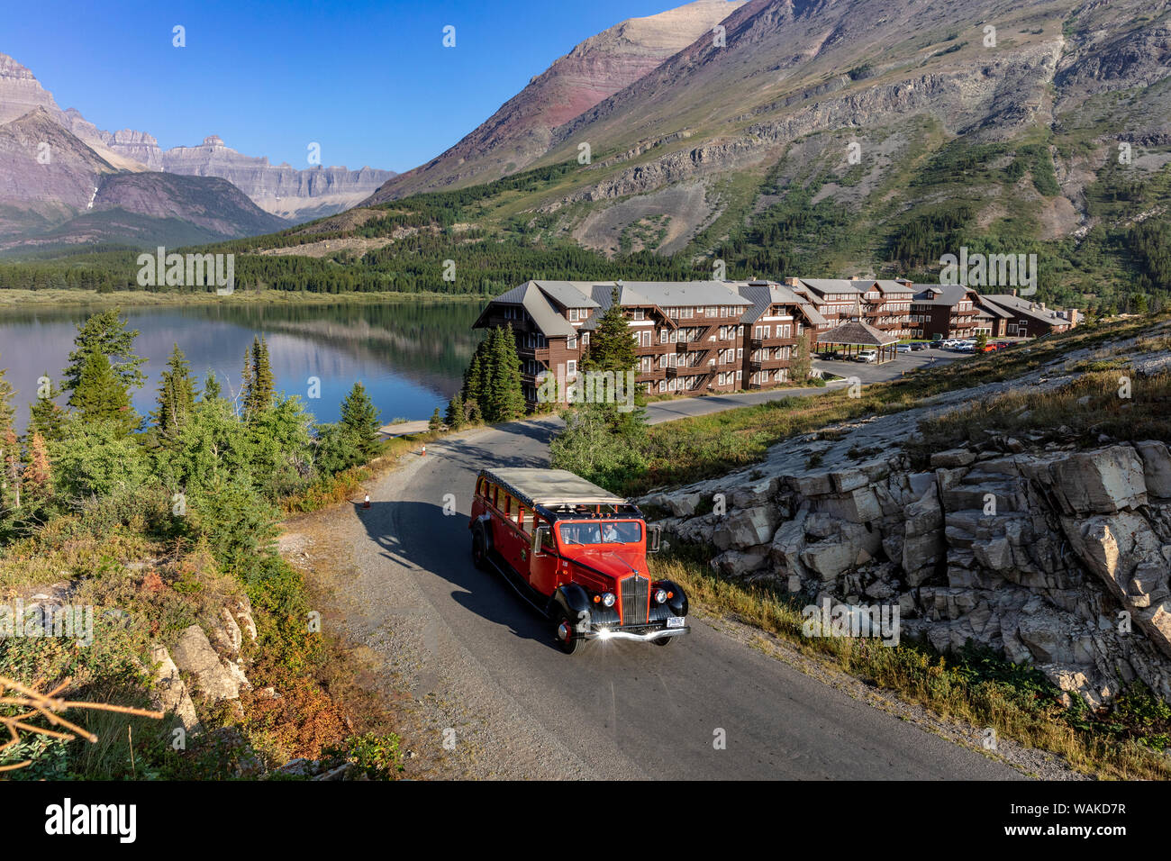 Red bus glacier national park hi-res stock photography and images - Alamy