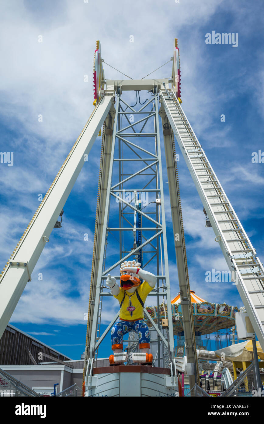 USA, New Jersey, Wildwoods. Wildwood Boardwalk and amusement park ride ...