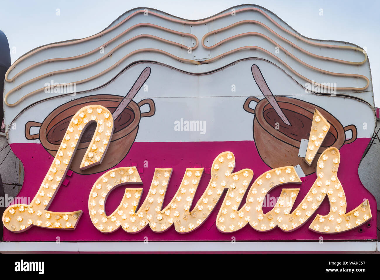 USA, New Jersey, Wildwoods. 1950's Doo-Wop architecture, neon sign ...