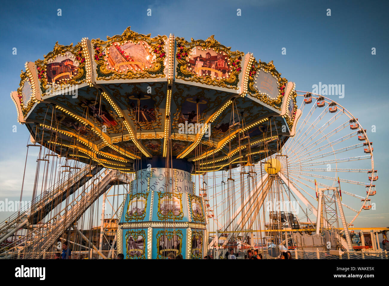 USA, New Jersey, Wildwoods. Wildwood Boardwalk and amusement park rides ...