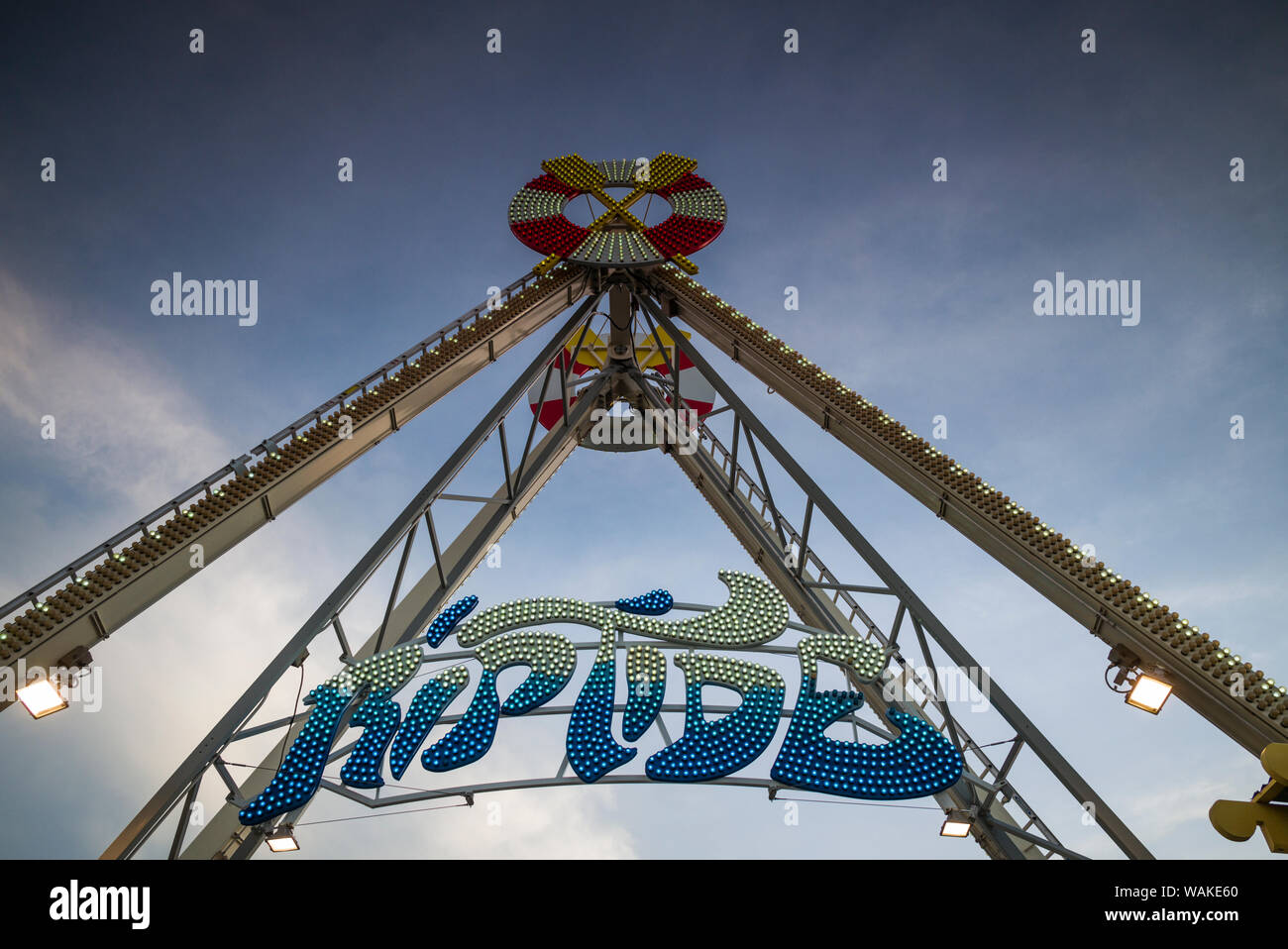 USA, New Jersey, Wildwoods. Wildwood Boardwalk and amusement park rides ...