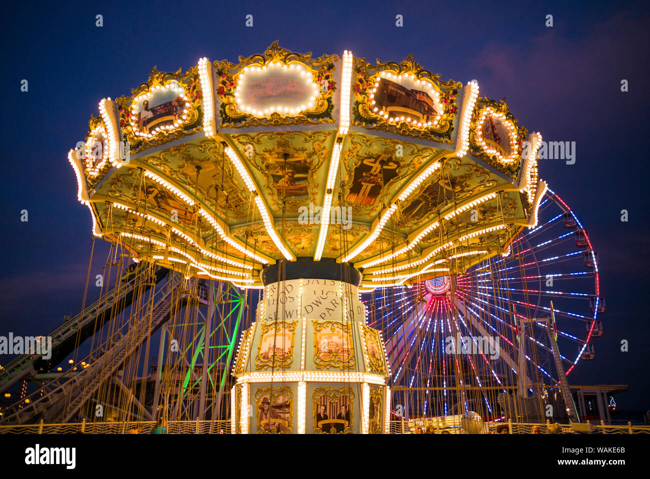 USA, New Jersey, Wildwoods. Wildwood Boardwalk and amusement park rides ...