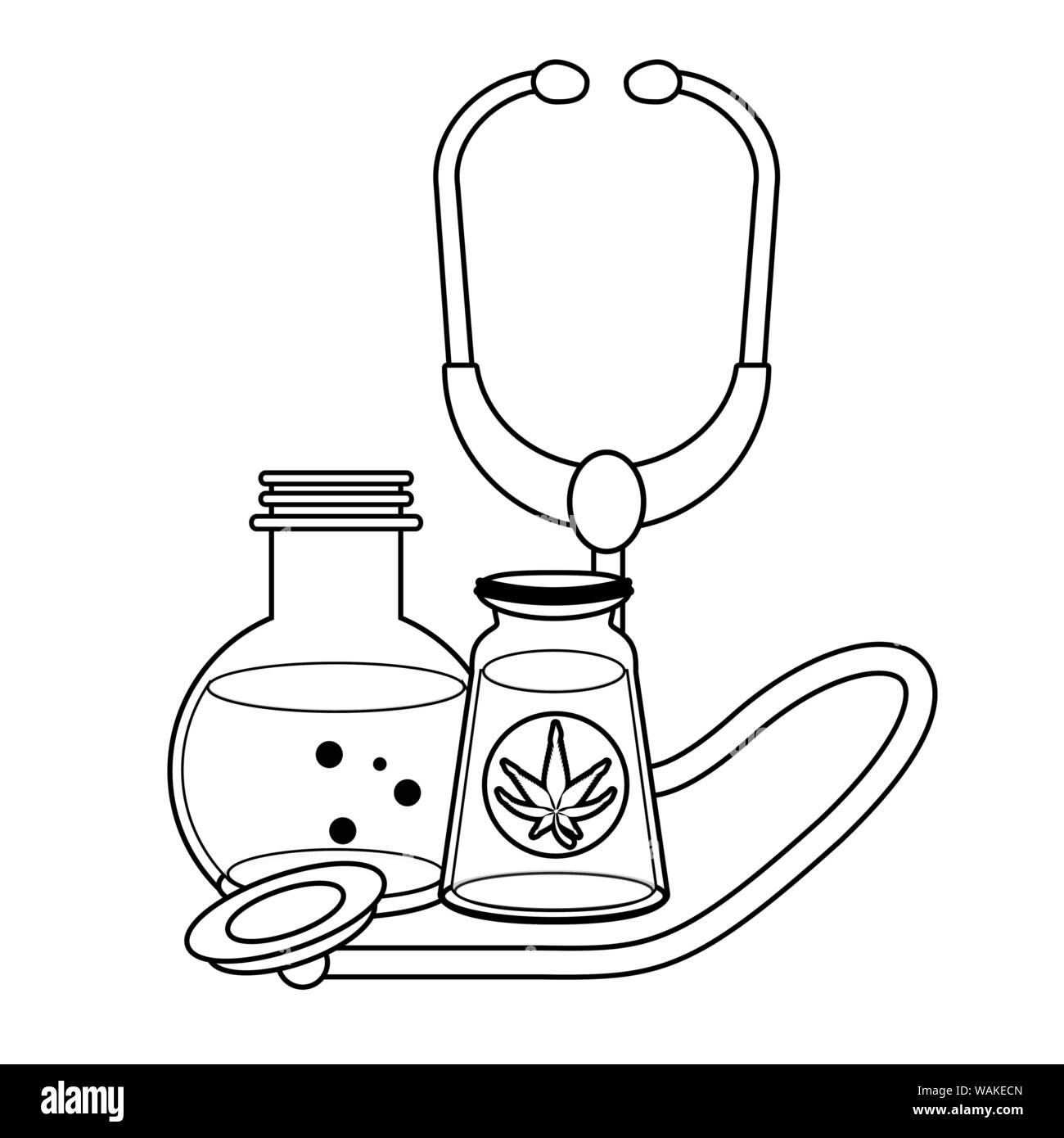 cannabis martihuana sativa hemp cartoon in black and white Stock Vector ...