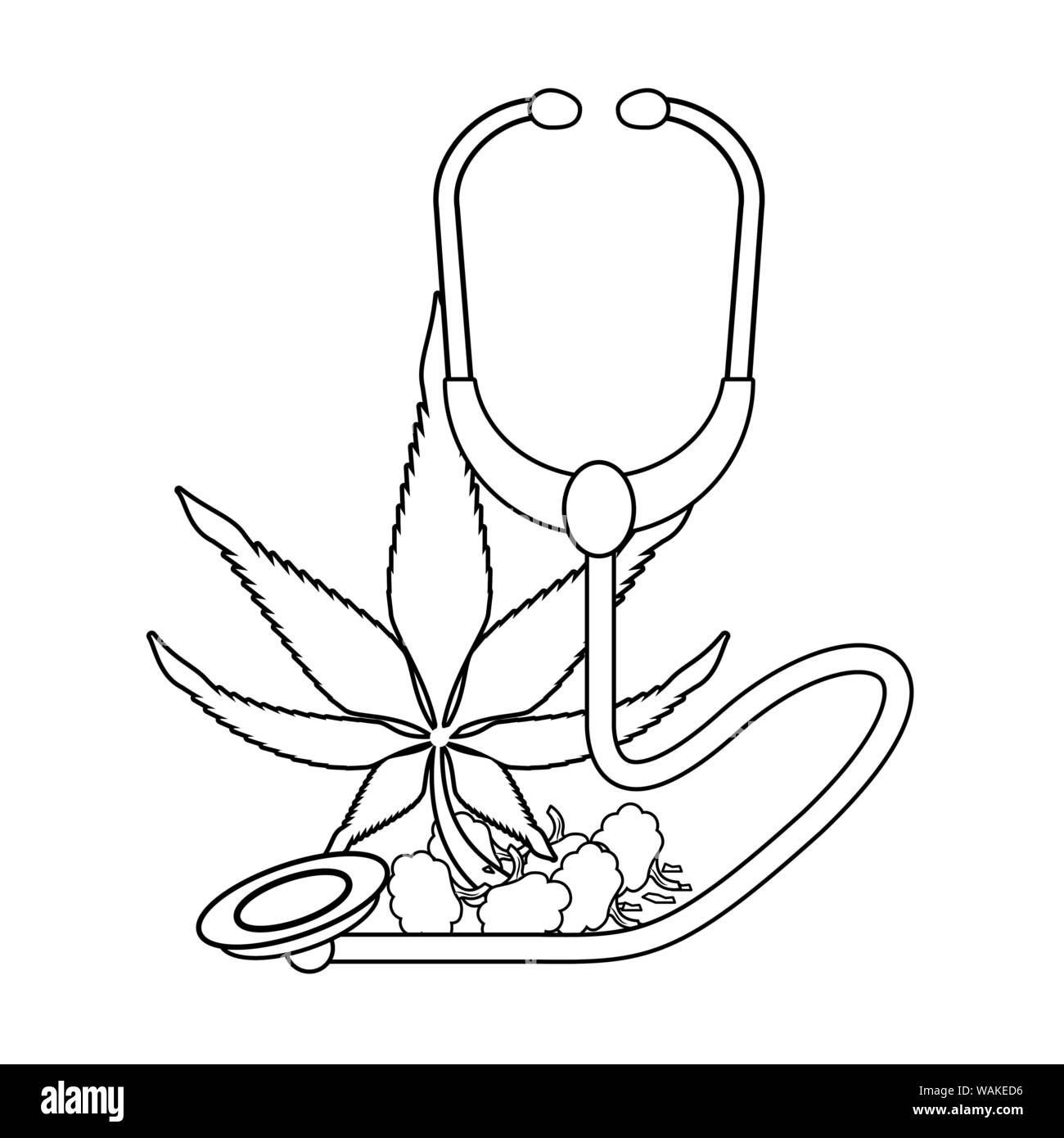 cannabis martihuana sativa hemp cartoon in black and white Stock Vector ...