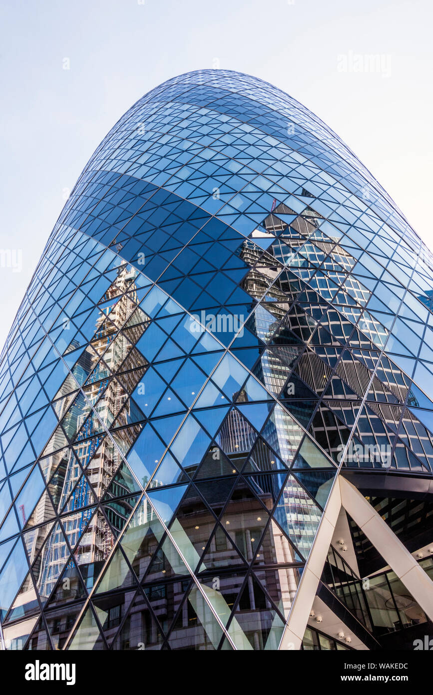 Gherkin or 30 St Mary Axe skyscraper glass reflections of the ...