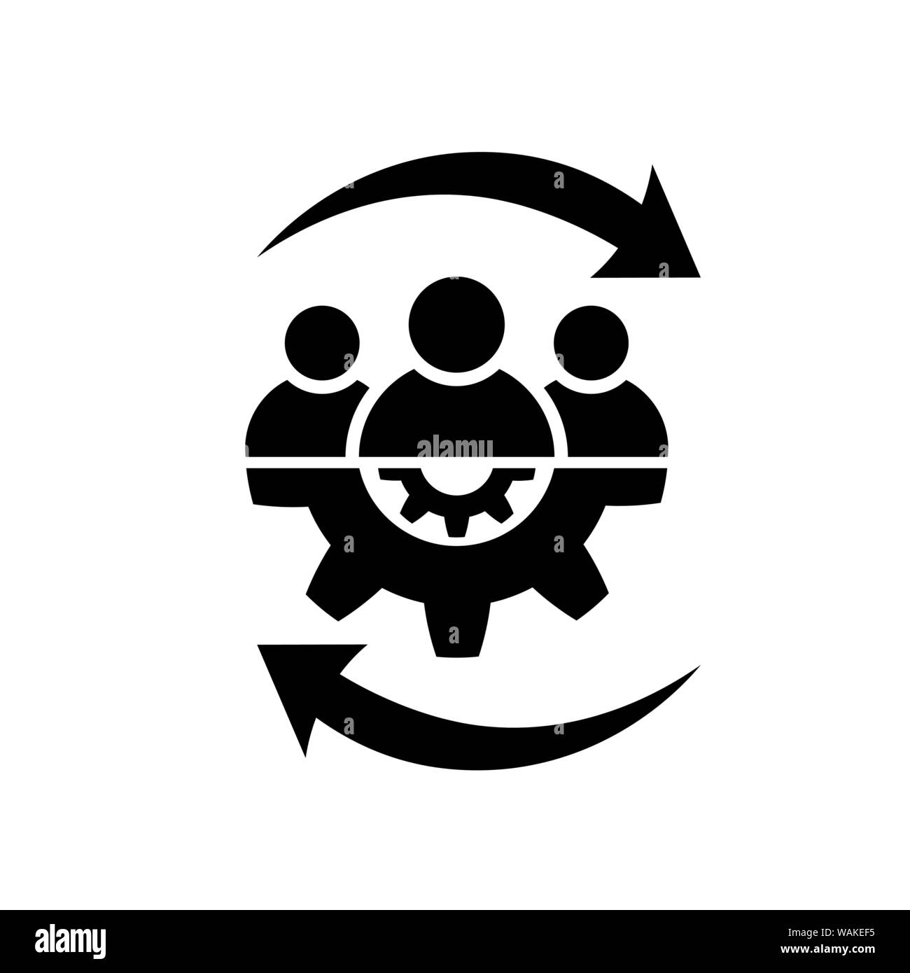 Teamwork icon in flat style. Team and gear symbol isolated on white background. Leader concept ...