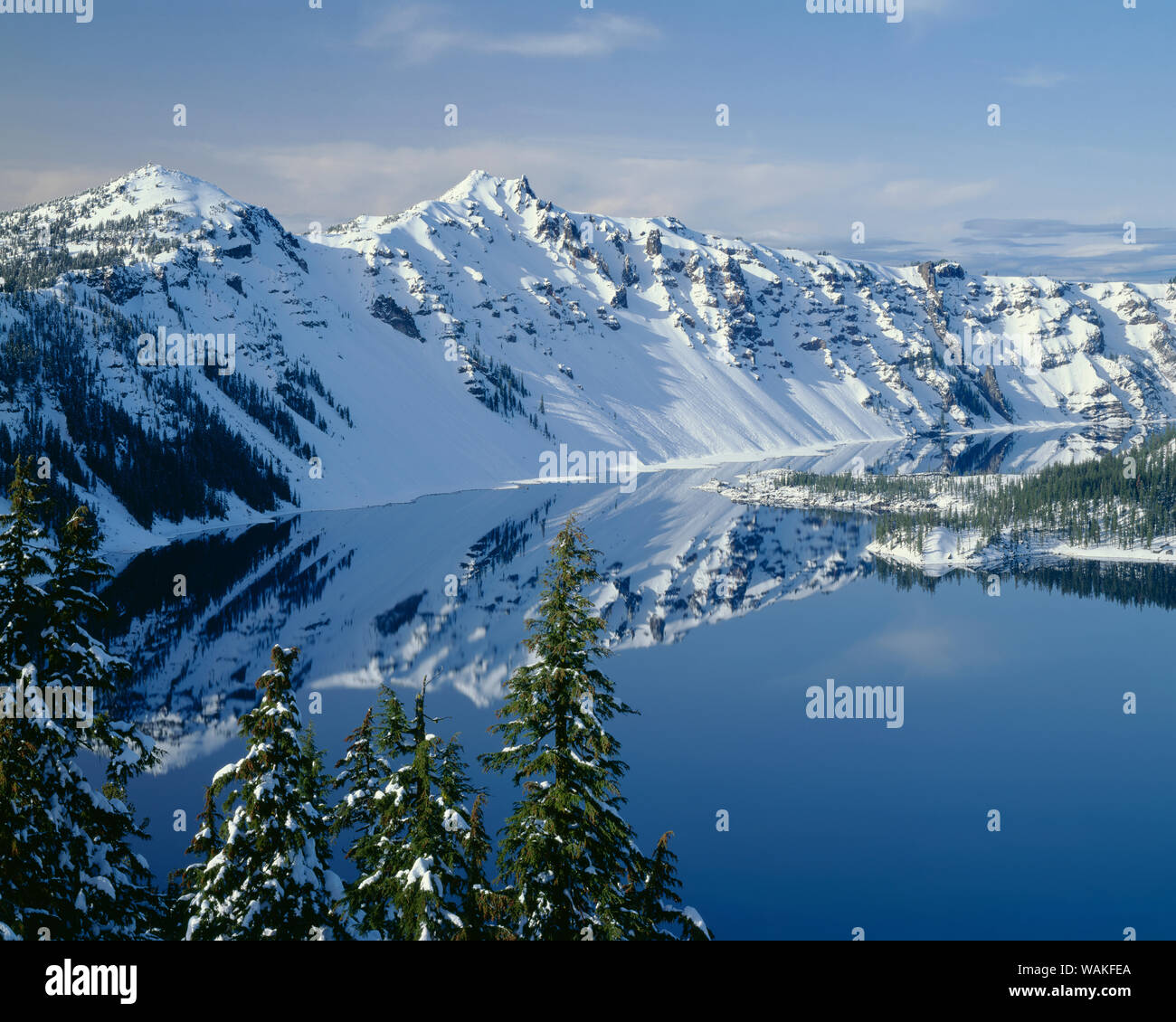 USA, Oregon. Crater Lake National Park, winter snow on west rim of ...