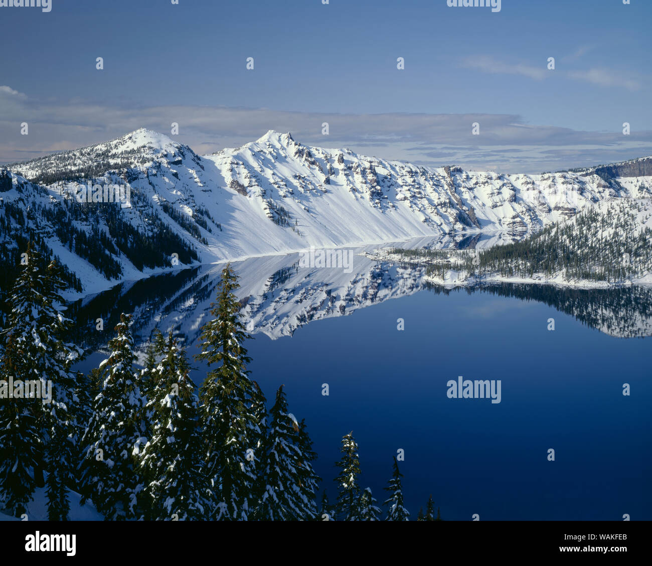 USA, Oregon. Crater Lake National Park, winter snow on west rim of ...