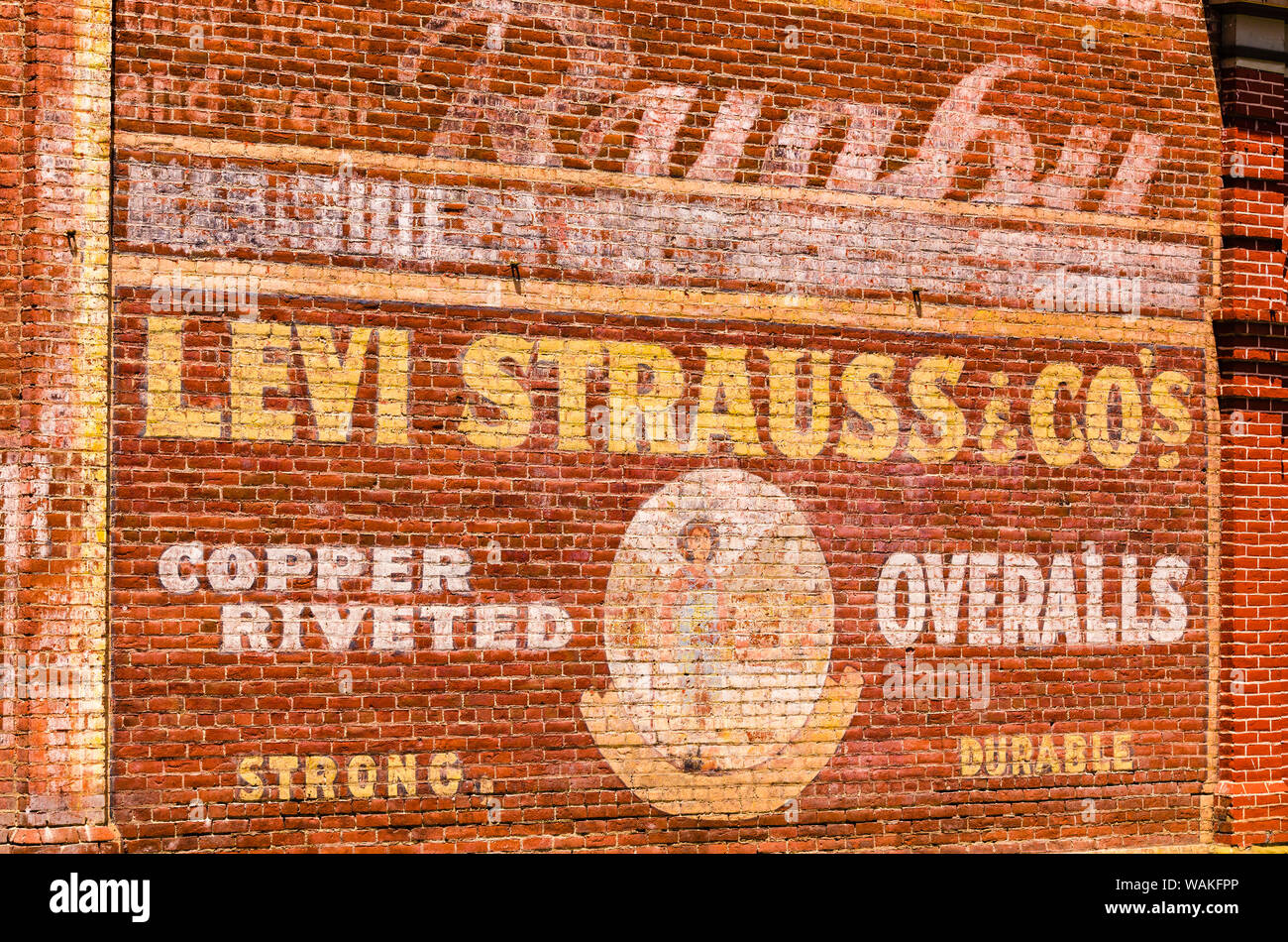Historic advertisement on red brick building, Jacksonville, Oregon, USA ...