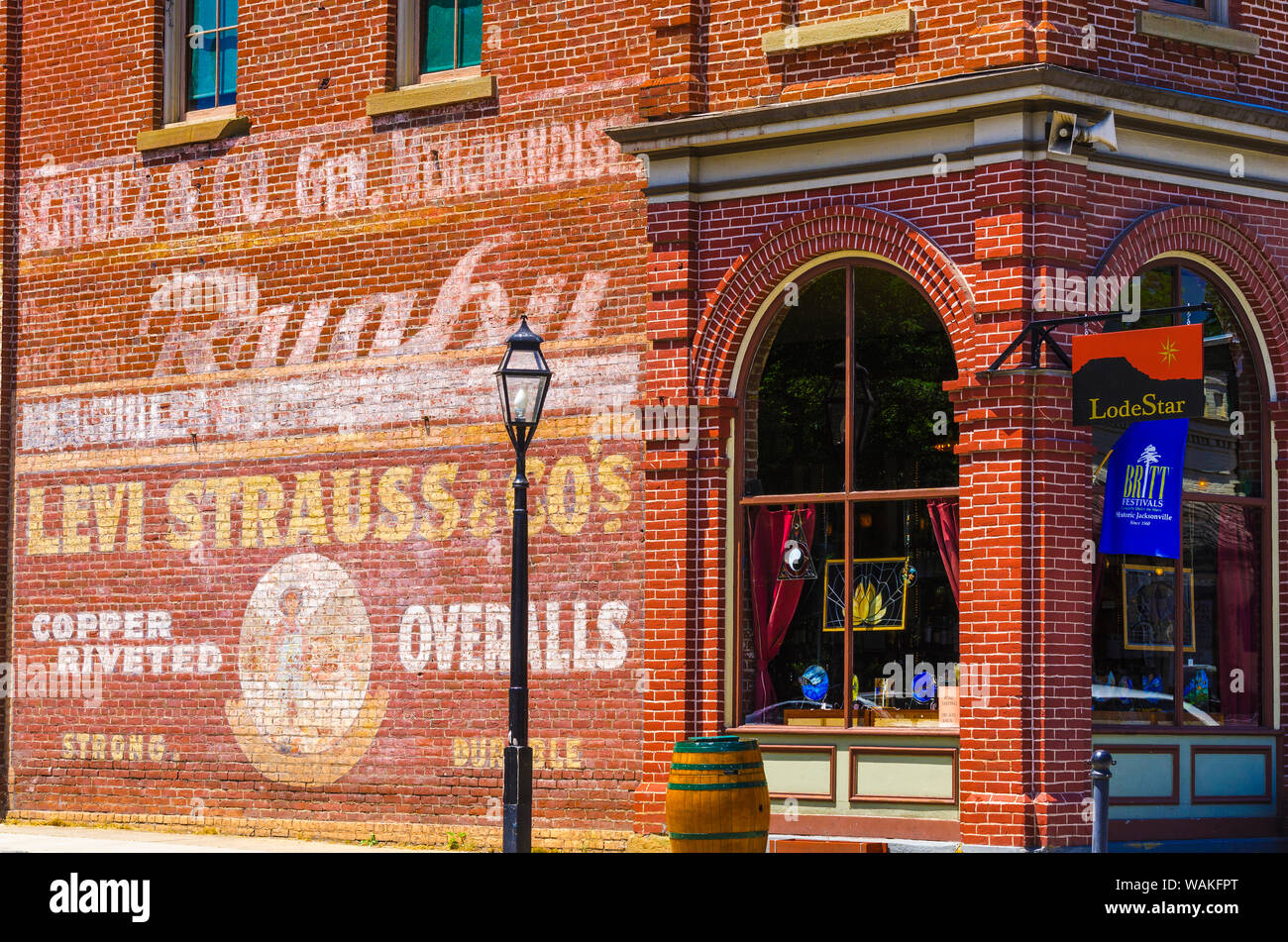 Historic advertisement on red brick building, Jacksonville, Oregon, USA ...