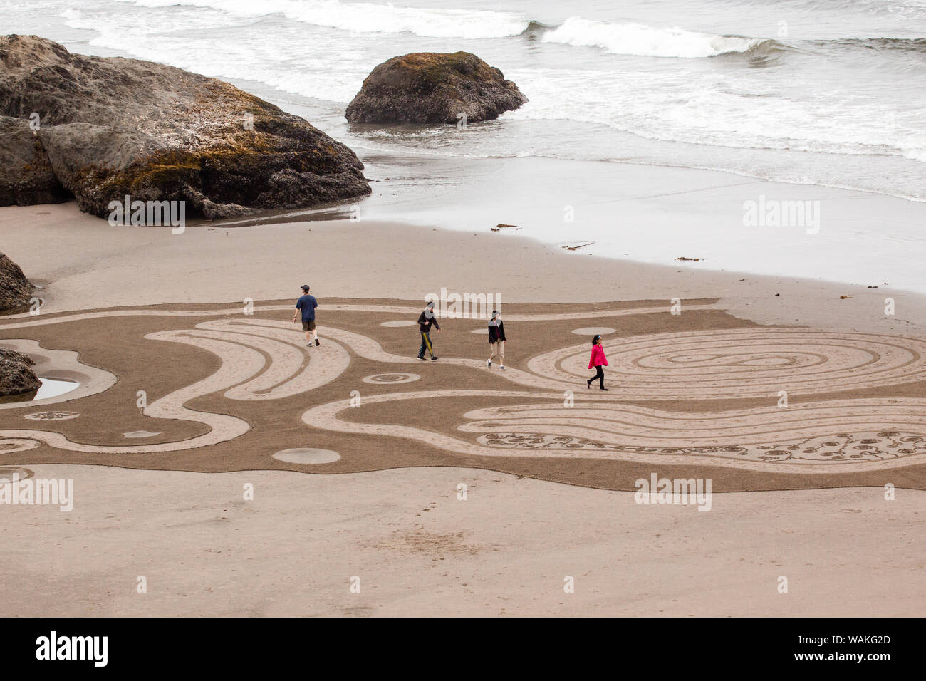 USA, Oregon, Bandon Beach. Geometric drawings in the sand. (Editorial ...
