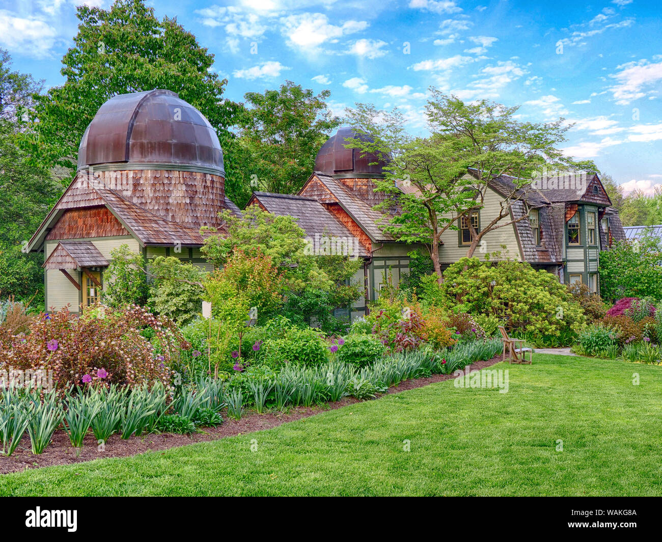 USA, Pennsylvania. Unusual shaped building and home in a garden Stock ...