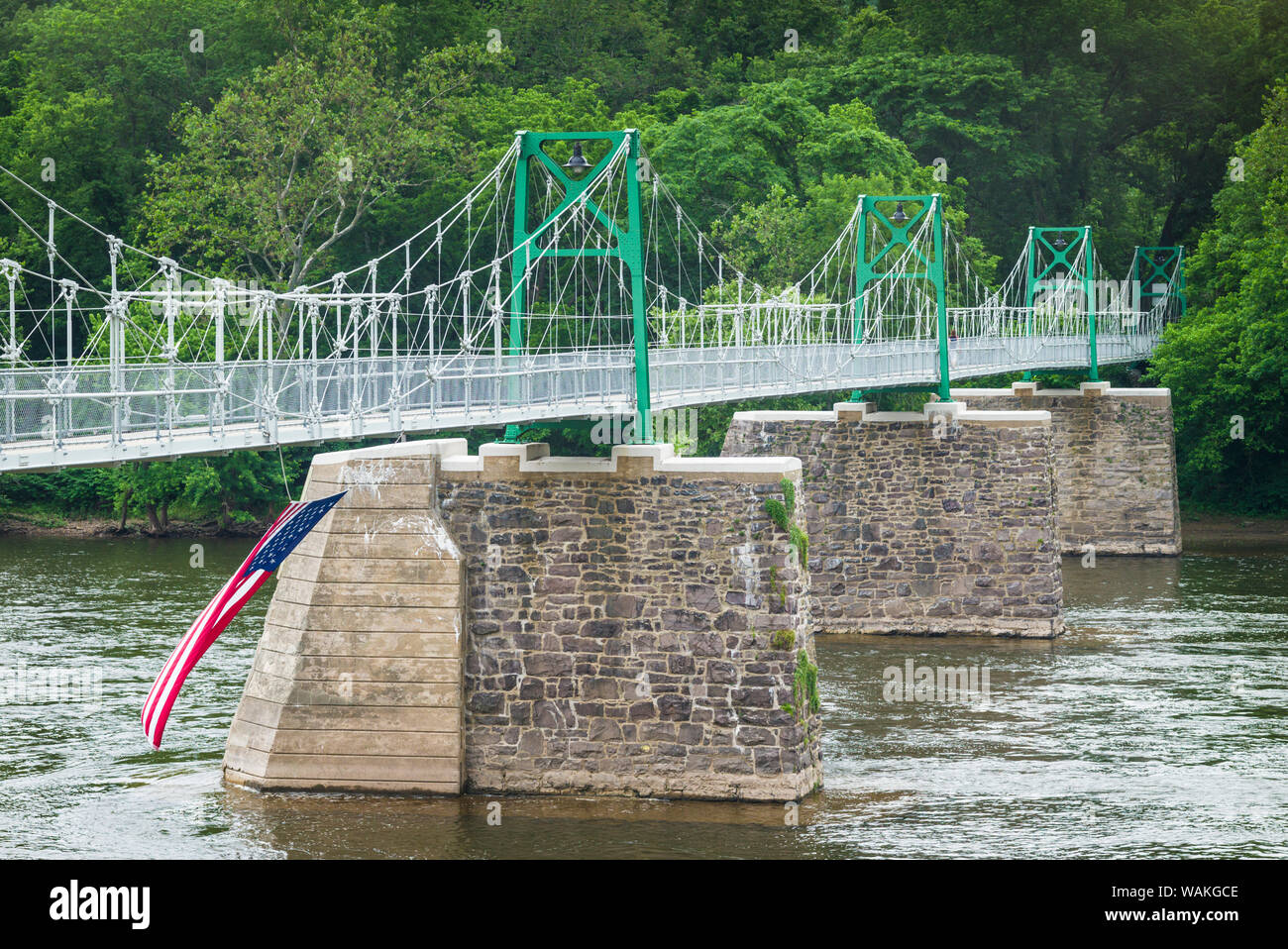 USA, Pennsylvania, New Hope. Delaware River pedestrian bridge Stock ...