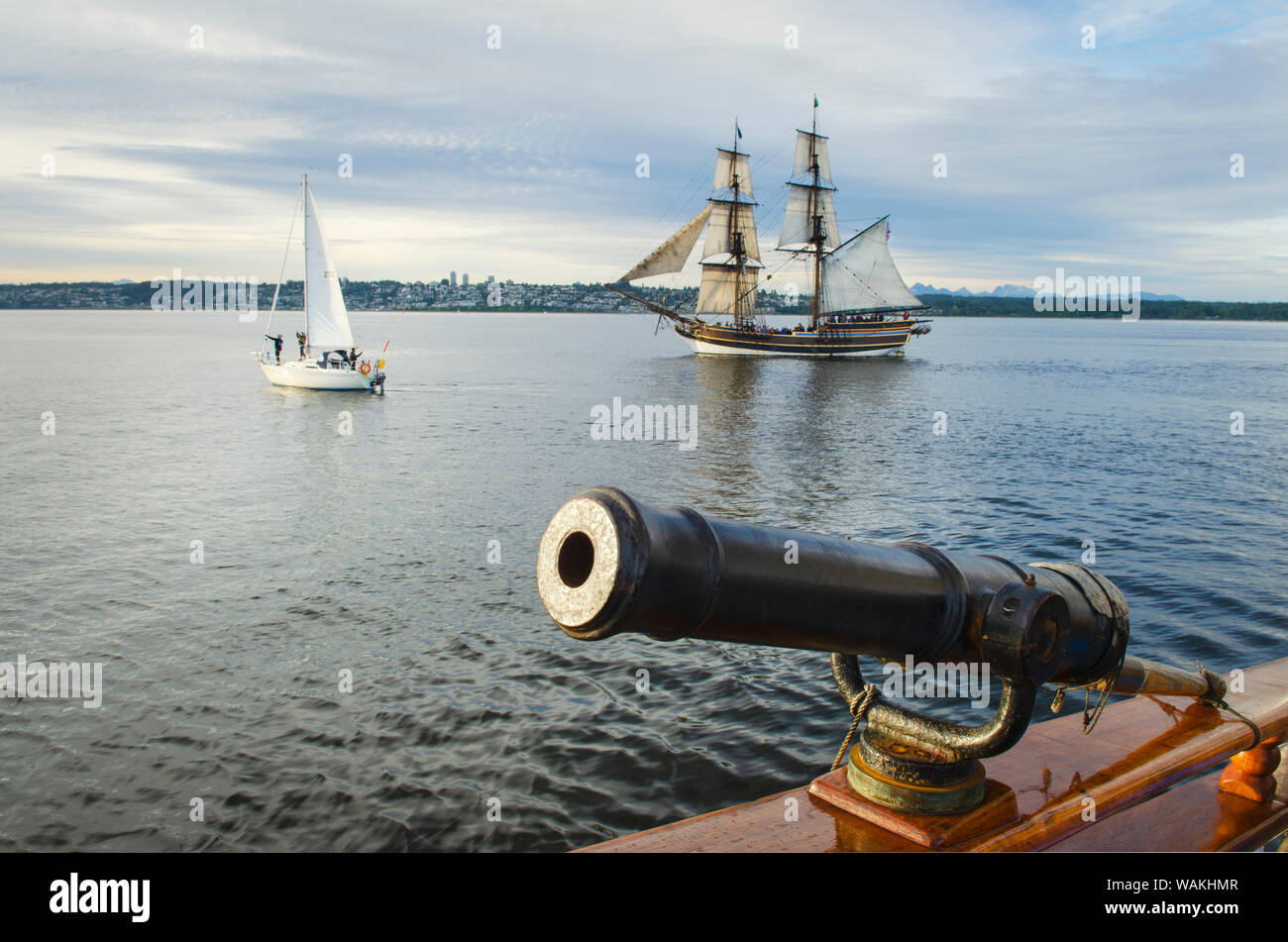 Lady Washington sailing in Semiahmoo Bay, Washington State. A historic ...