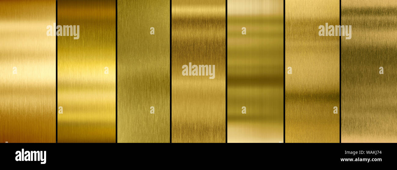 various brushed gold metal plates collection Stock Photo - Alamy