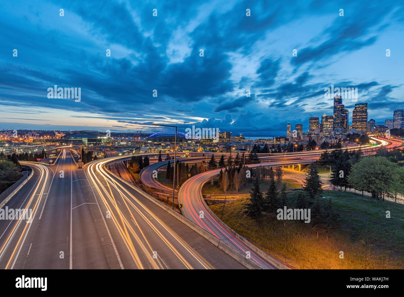 City skyline and Interstate 90 and 5 from Rizal Bridge in downtown ...