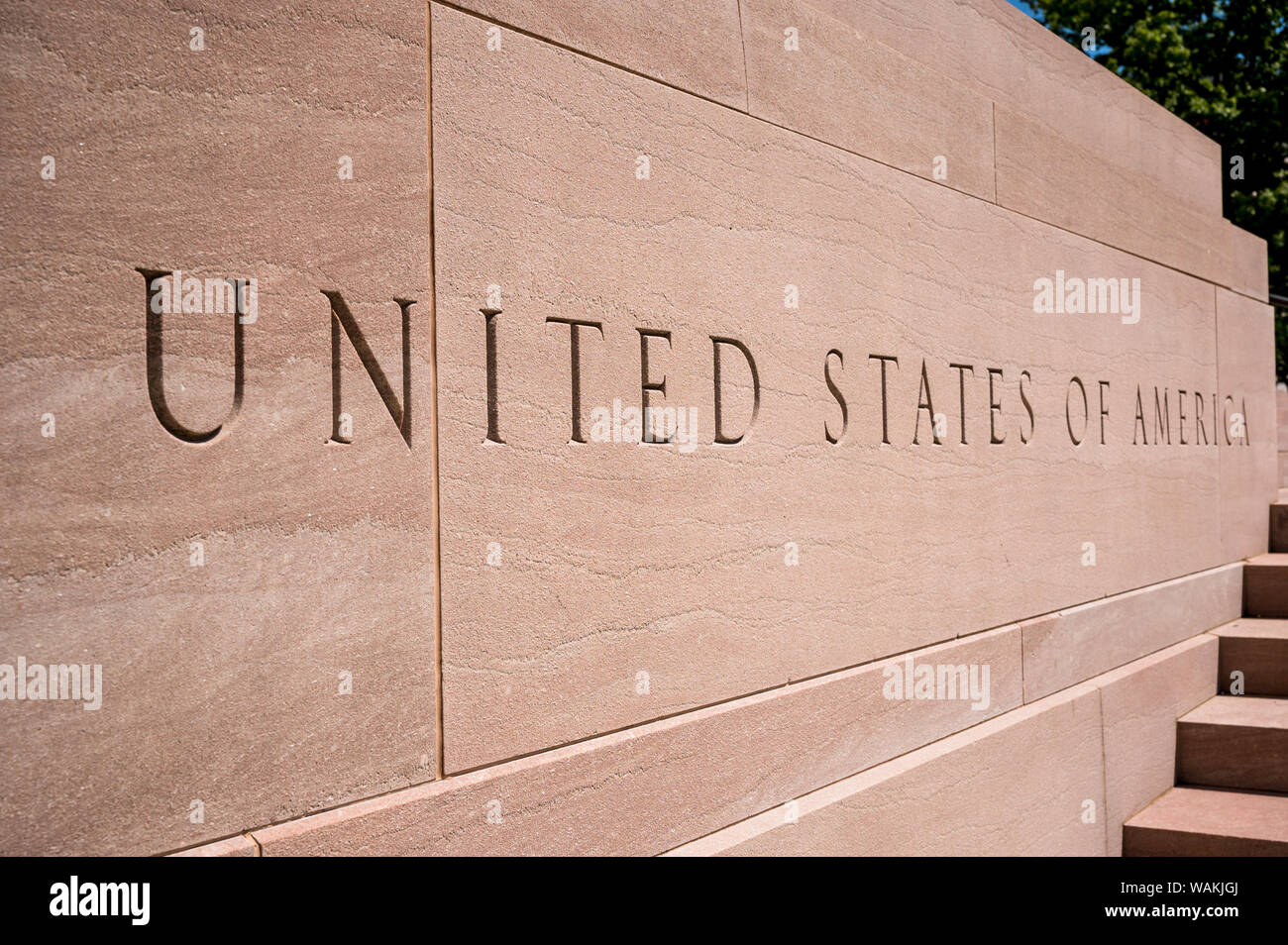 Carved inscription United States of America on stone wall at ...