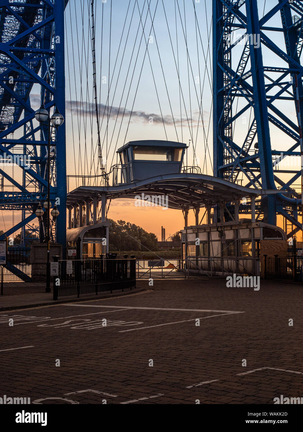 Middlesbrough Transporter Bridge at sunrise. The Bridge carries people ...