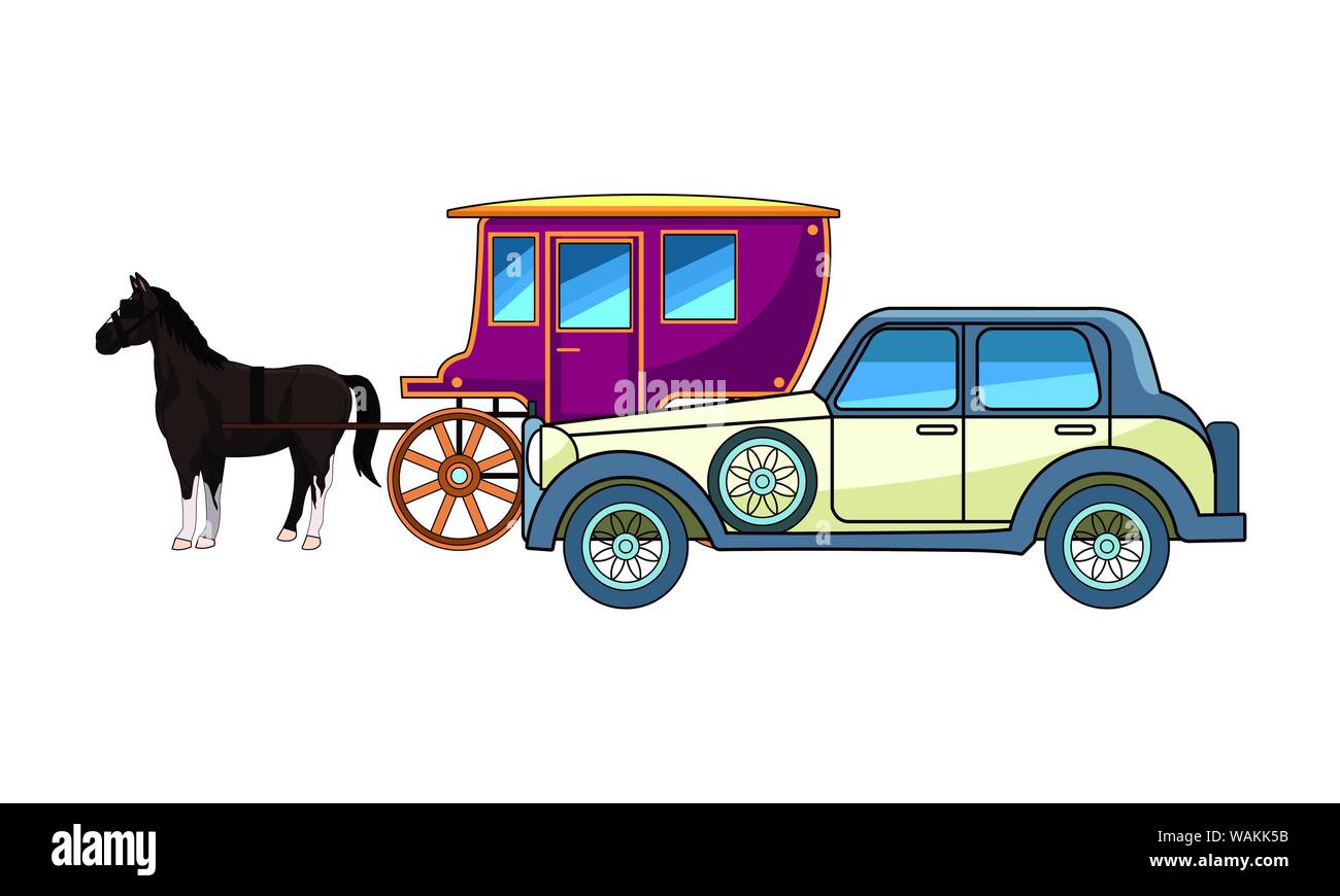Classic cars and horse carriages vehicles Stock Vector Image & Art - Alamy