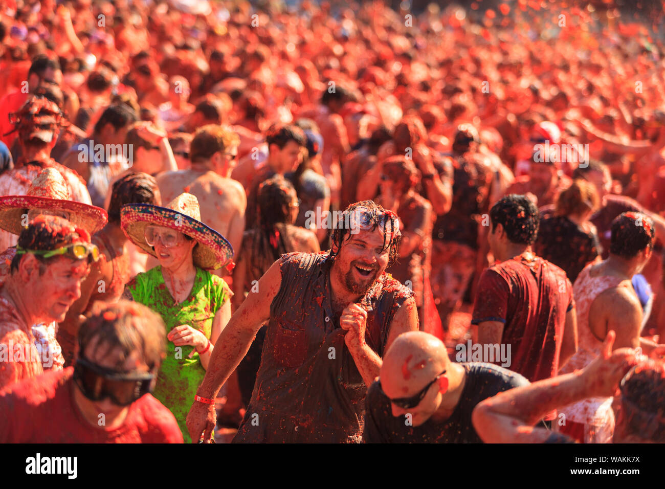 Tomato fight, courtyard at Pyramid Alehouse, Seattle, Washington State ...