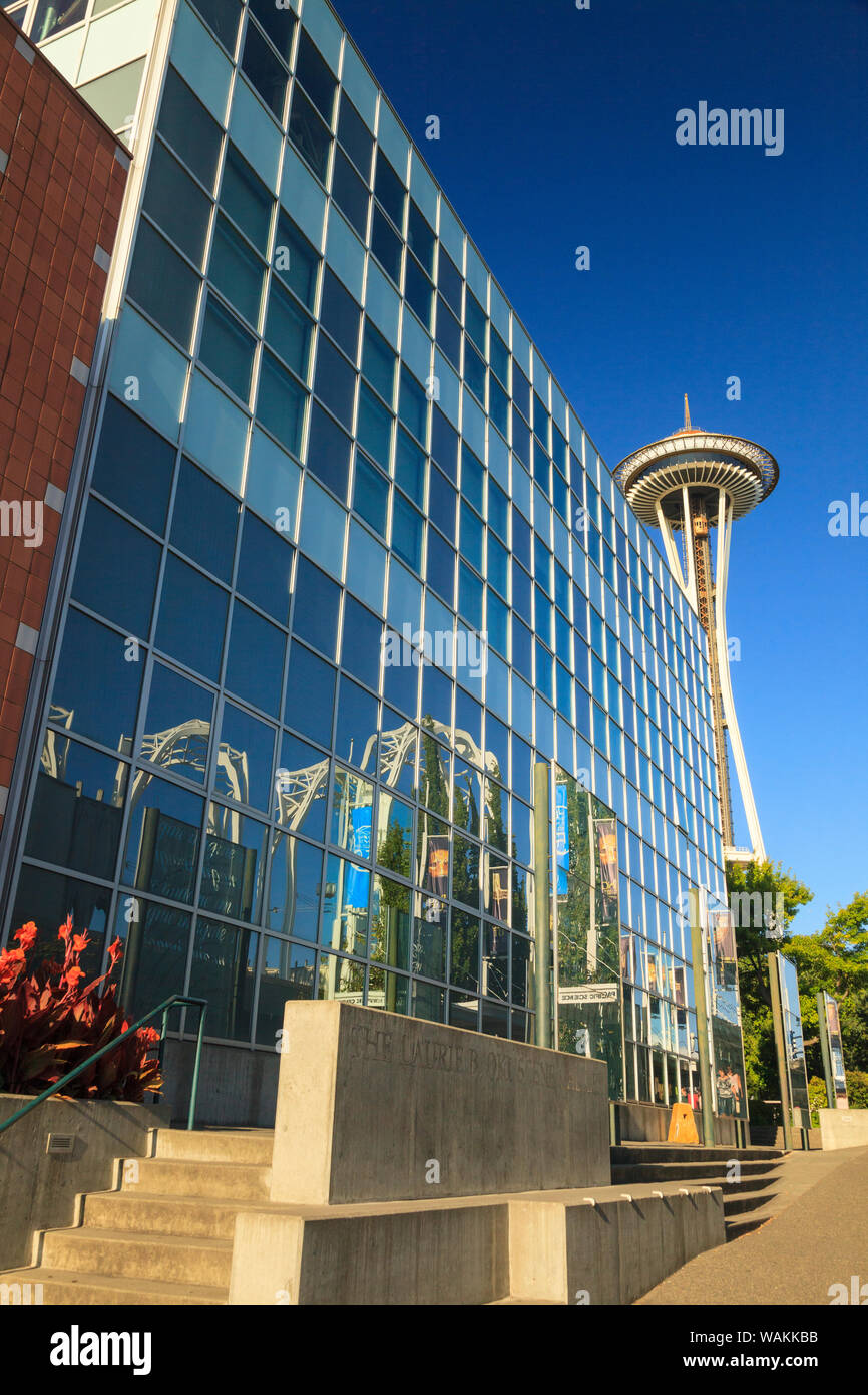 Pacific Science Center arches reflecting in window, Seattle, Washington ...