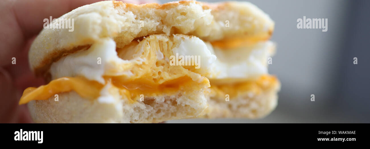 Male hand hold hot sandwich with Stock Photo - Alamy