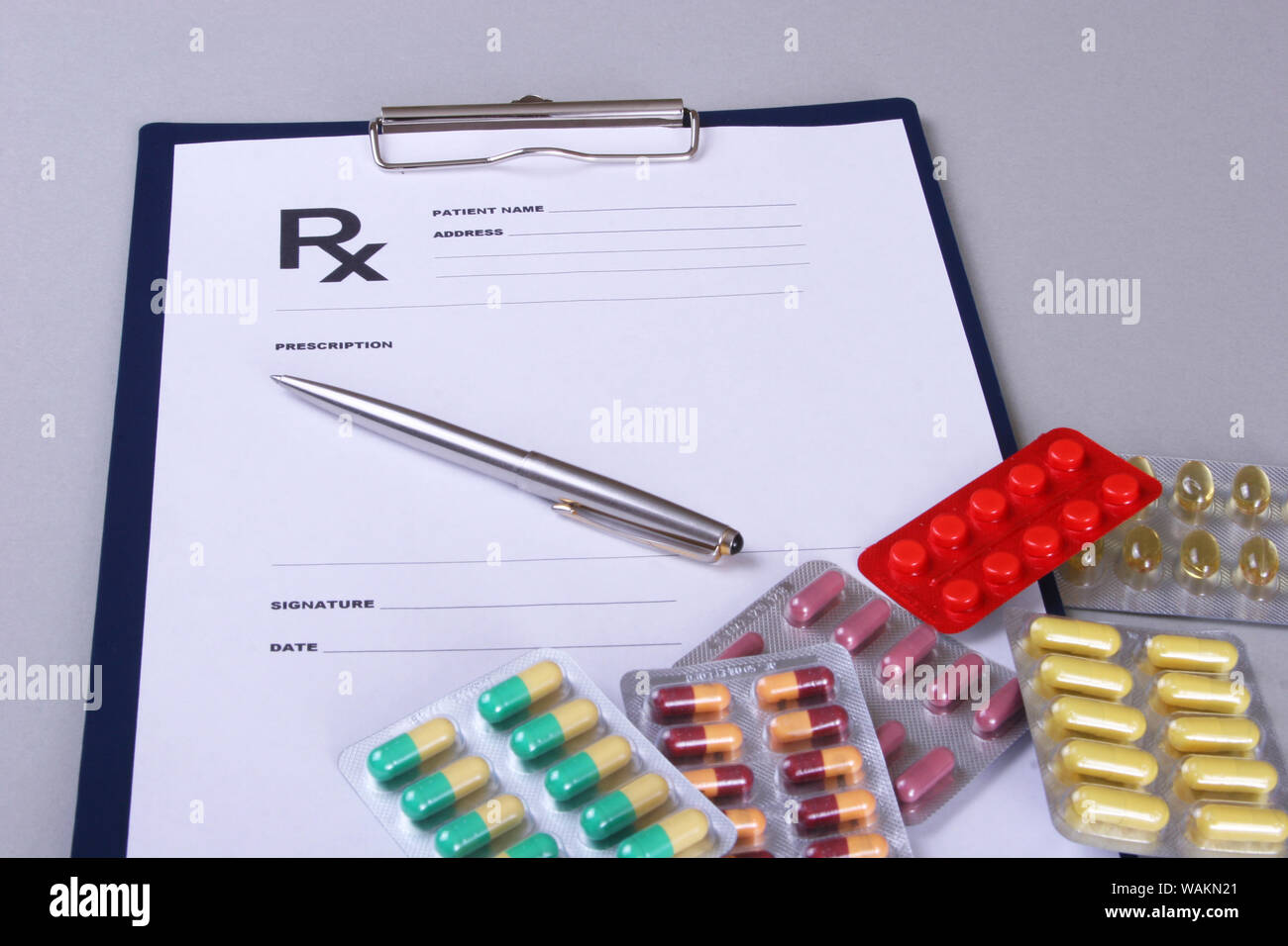 Closeup of a pils, stethoscope, pen on an rx prescription Stock Photo ...