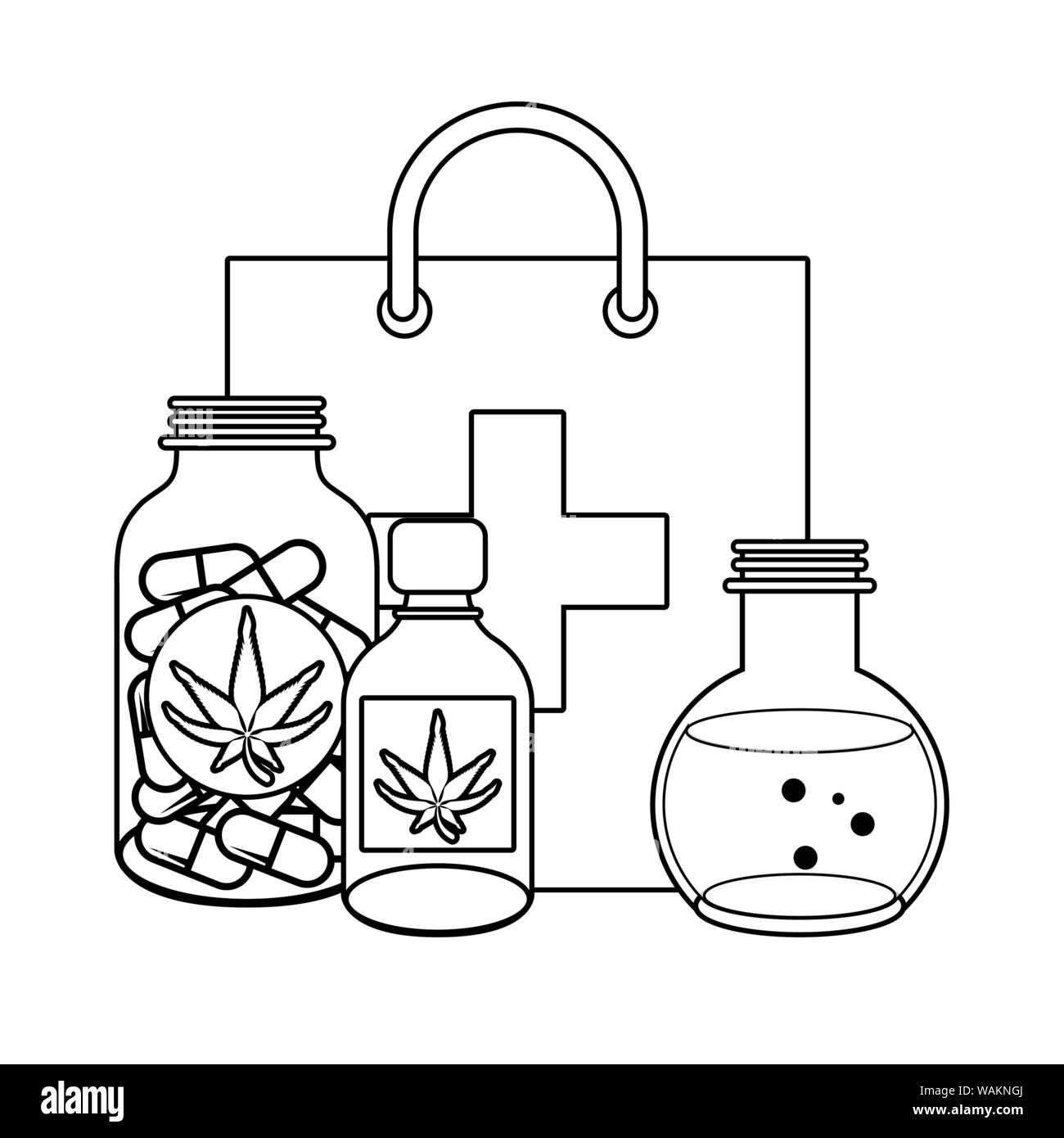 cannabis martihuana sativa hemp cartoon in black and white Stock Vector ...