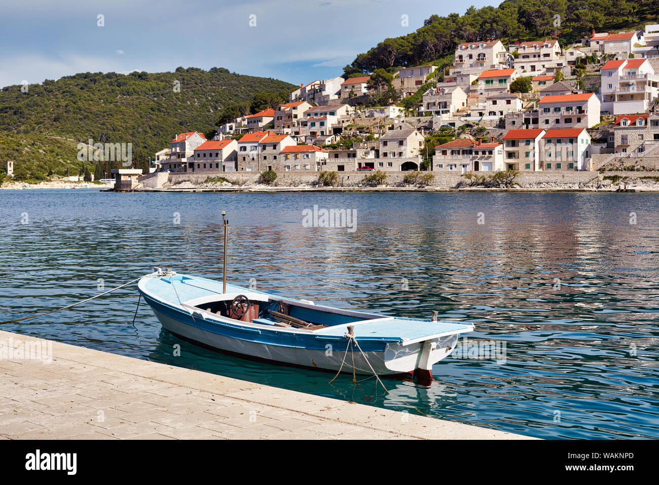 Pucisca, Brac Island, Croatia. Traditional fishing boat in the port ...