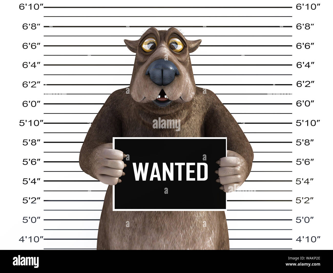 3D rendering of a charming cartoon bear holding a Wanted sign while ...