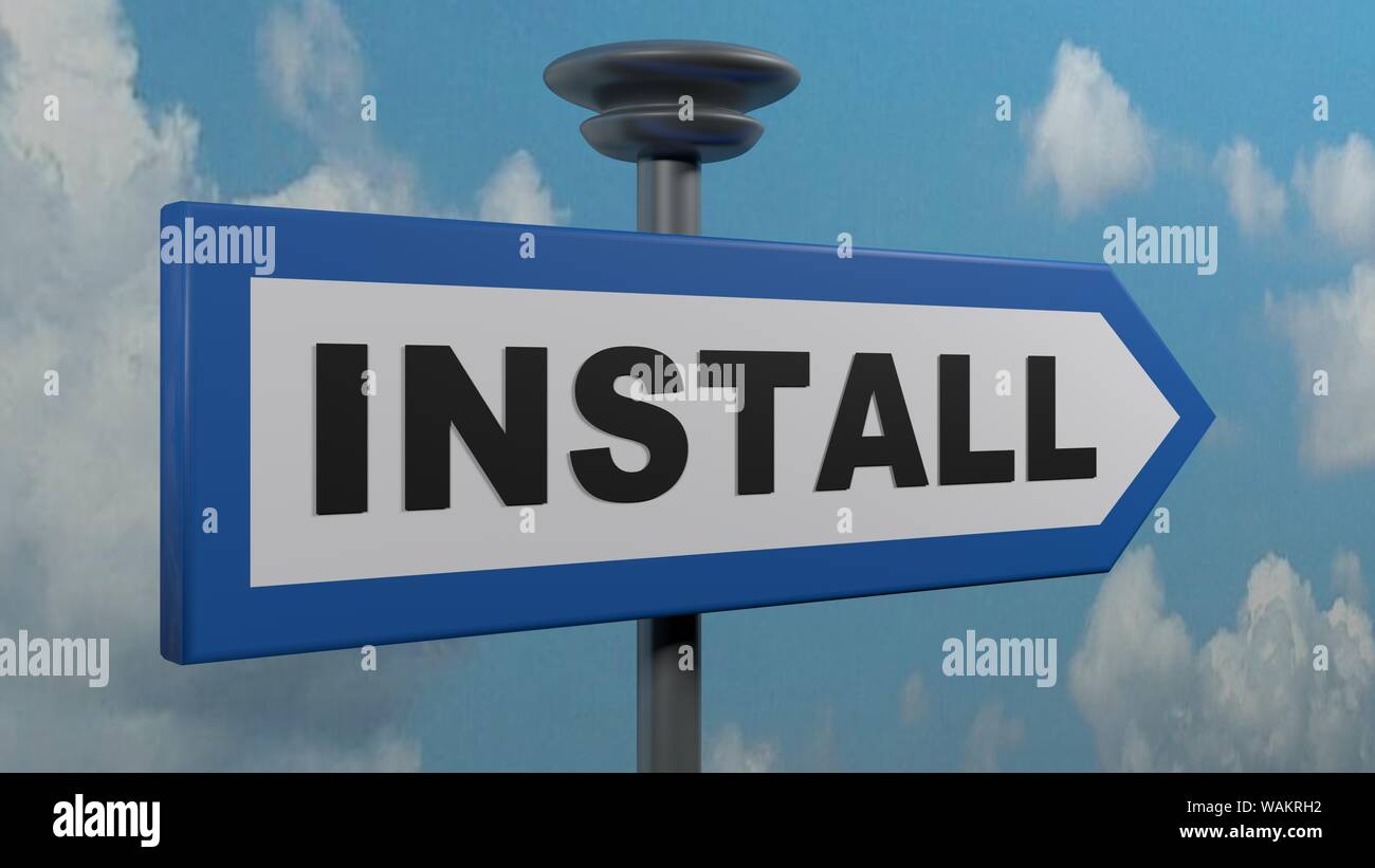 INSTALL blue street arrow sign - 3D rendering illustration Stock Photo ...