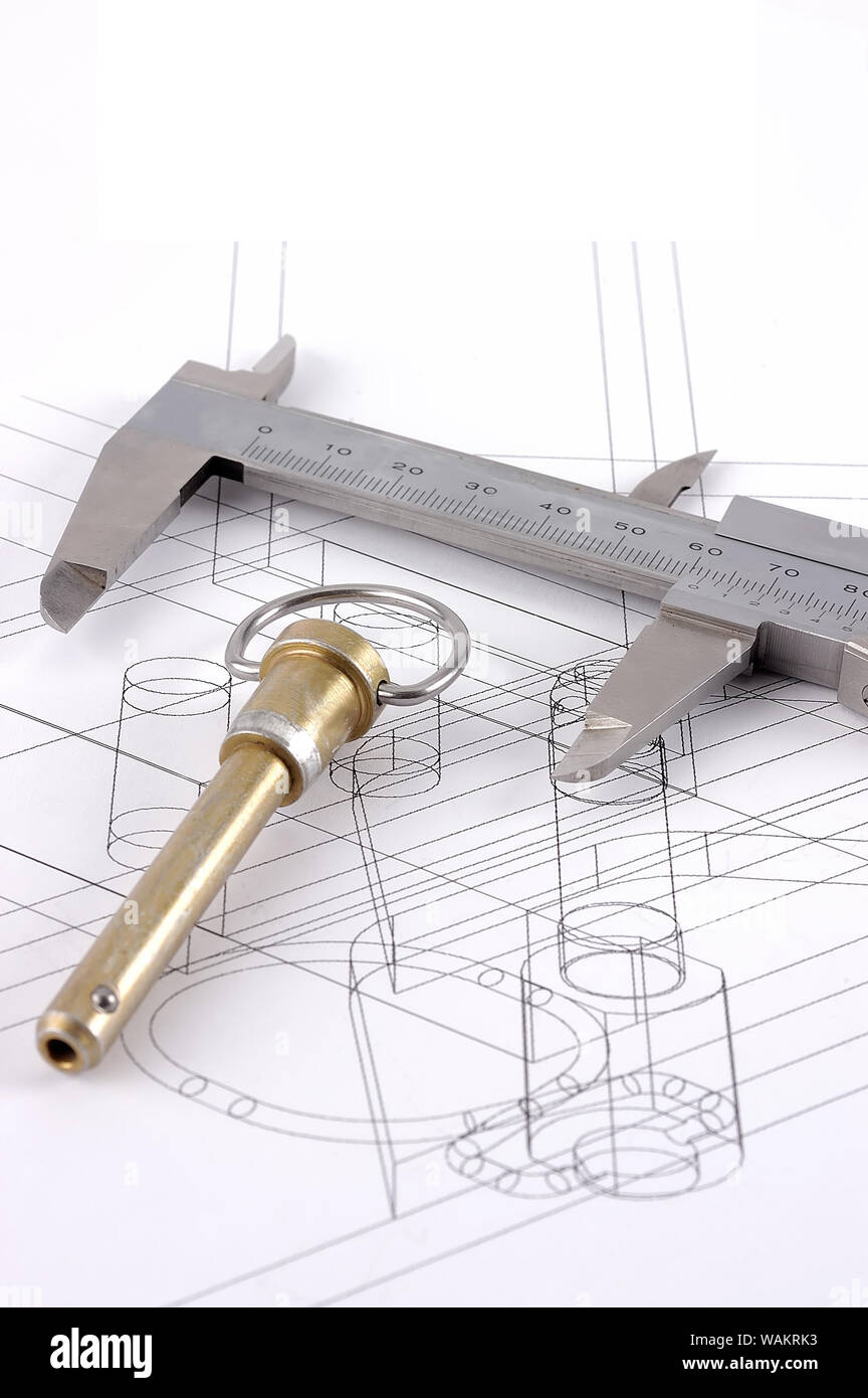 A pip-pin and calipers on a technical drawing Stock Photo - Alamy