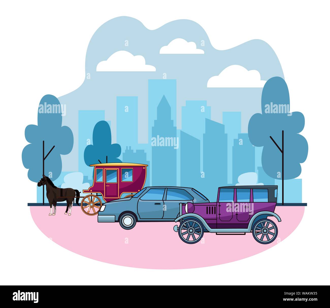 Classic cars and horse carriages vehicles Stock Vector Image & Art - Alamy