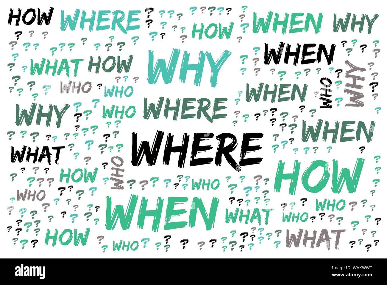 Word Cloud - Who, What, Where, When, Why and How on white background ...