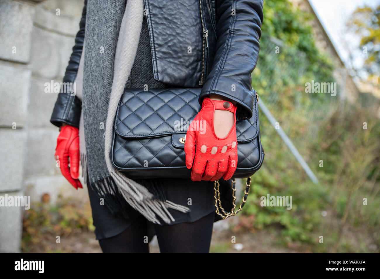 Grey scarf leather jacket hi-res stock photography and images - Alamy