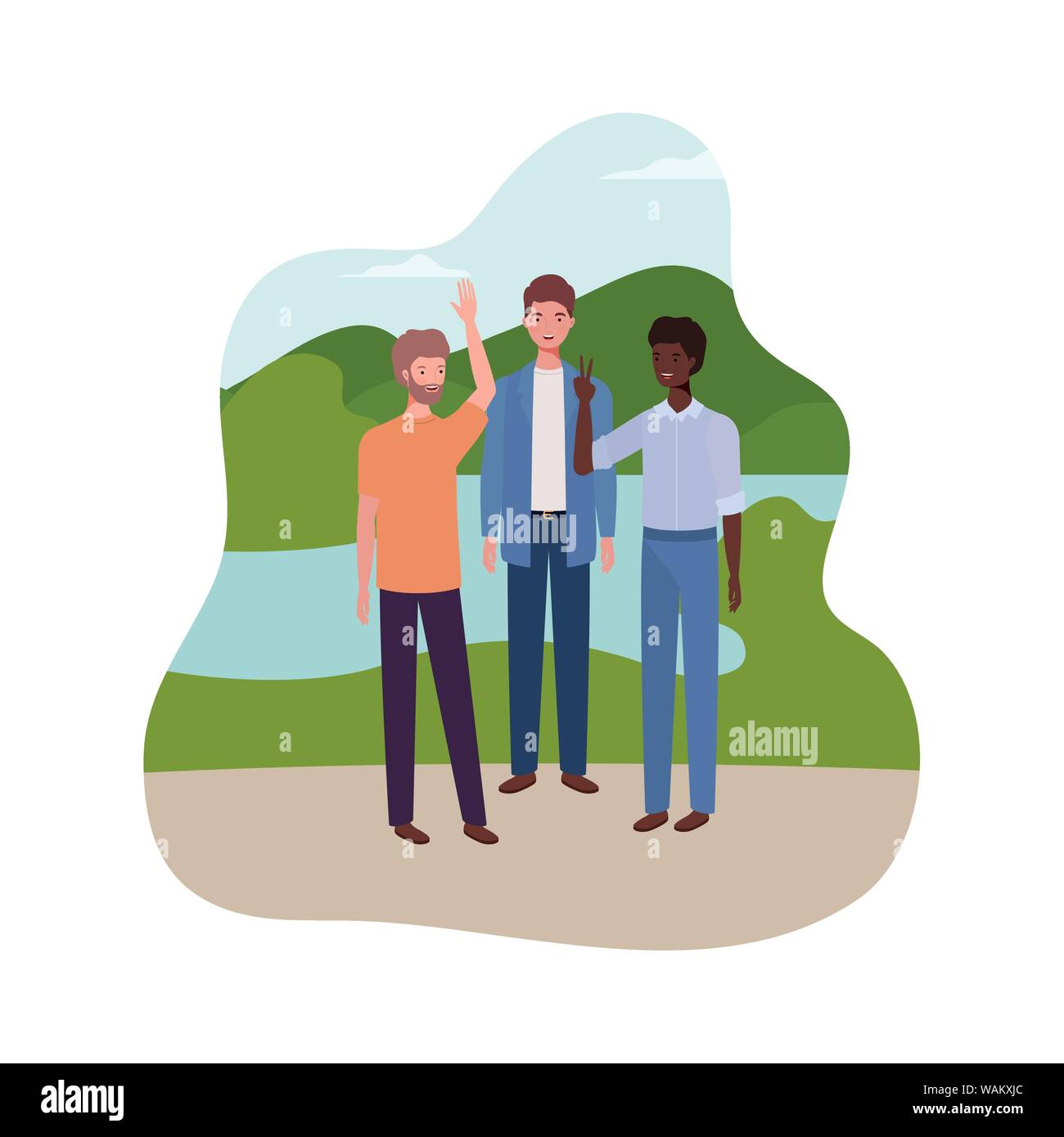 young men standing with landscape background Stock Vector Image & Art ...