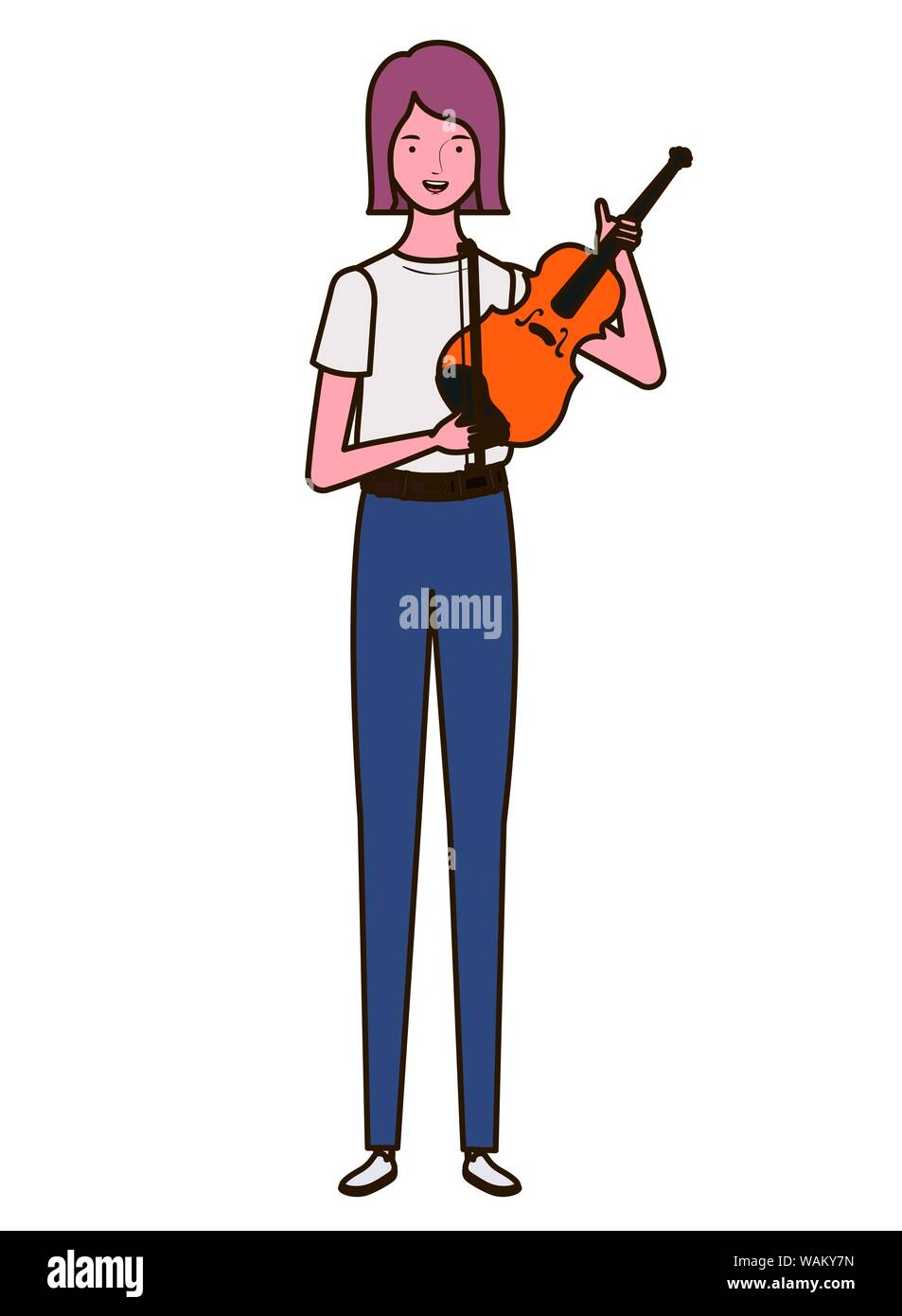 young woman with fiddle on white background Stock Vector Image & Art ...