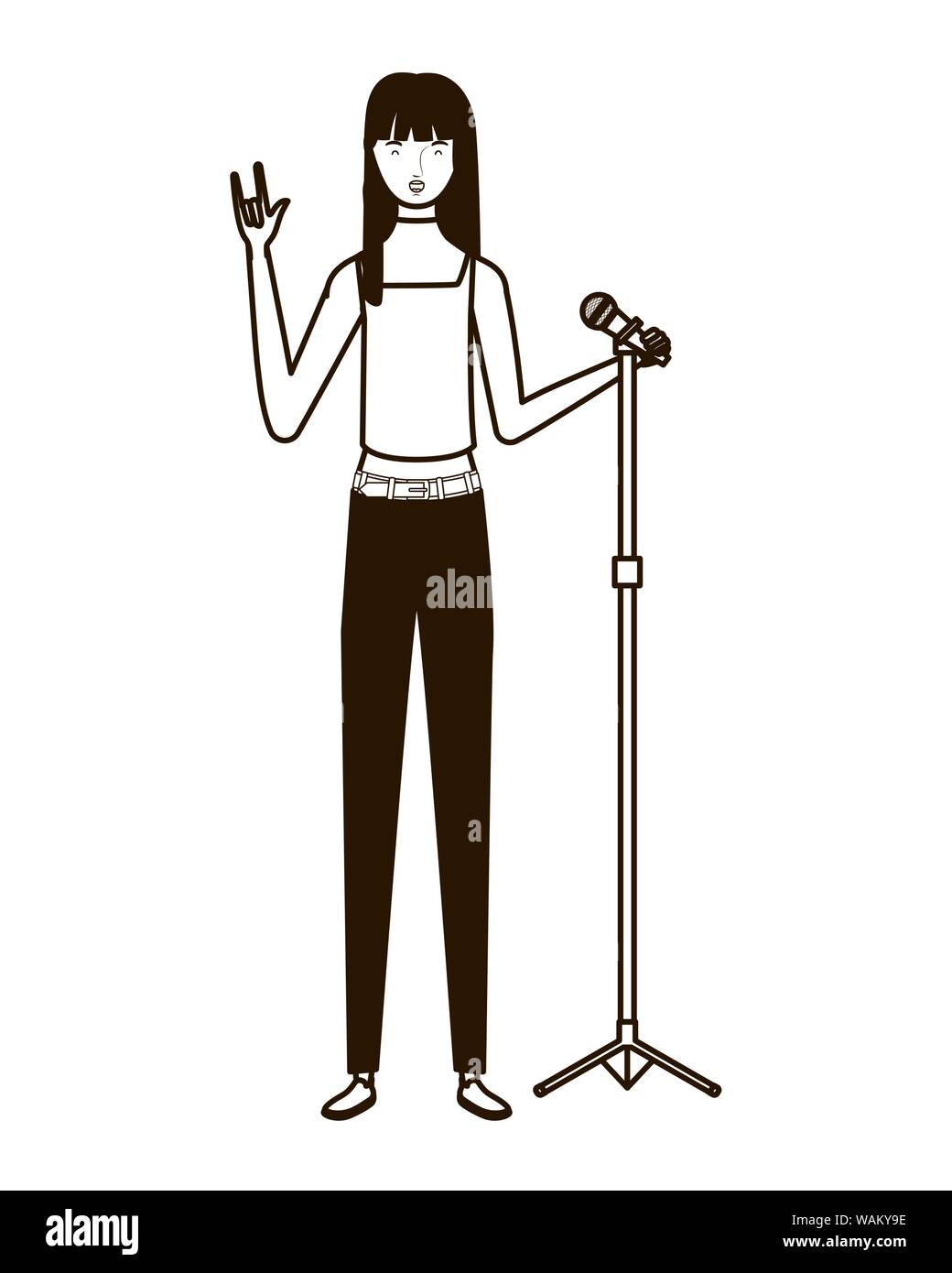 young woman with microphone on white background Stock Vector Image ...