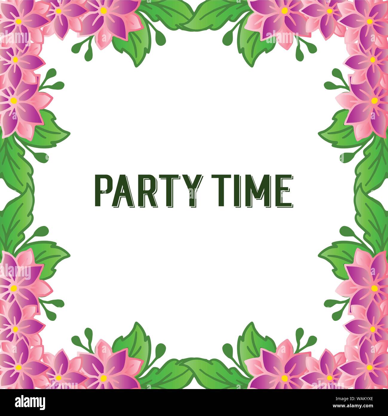 Party time invitation template design, with elegant leaf flower frame ...