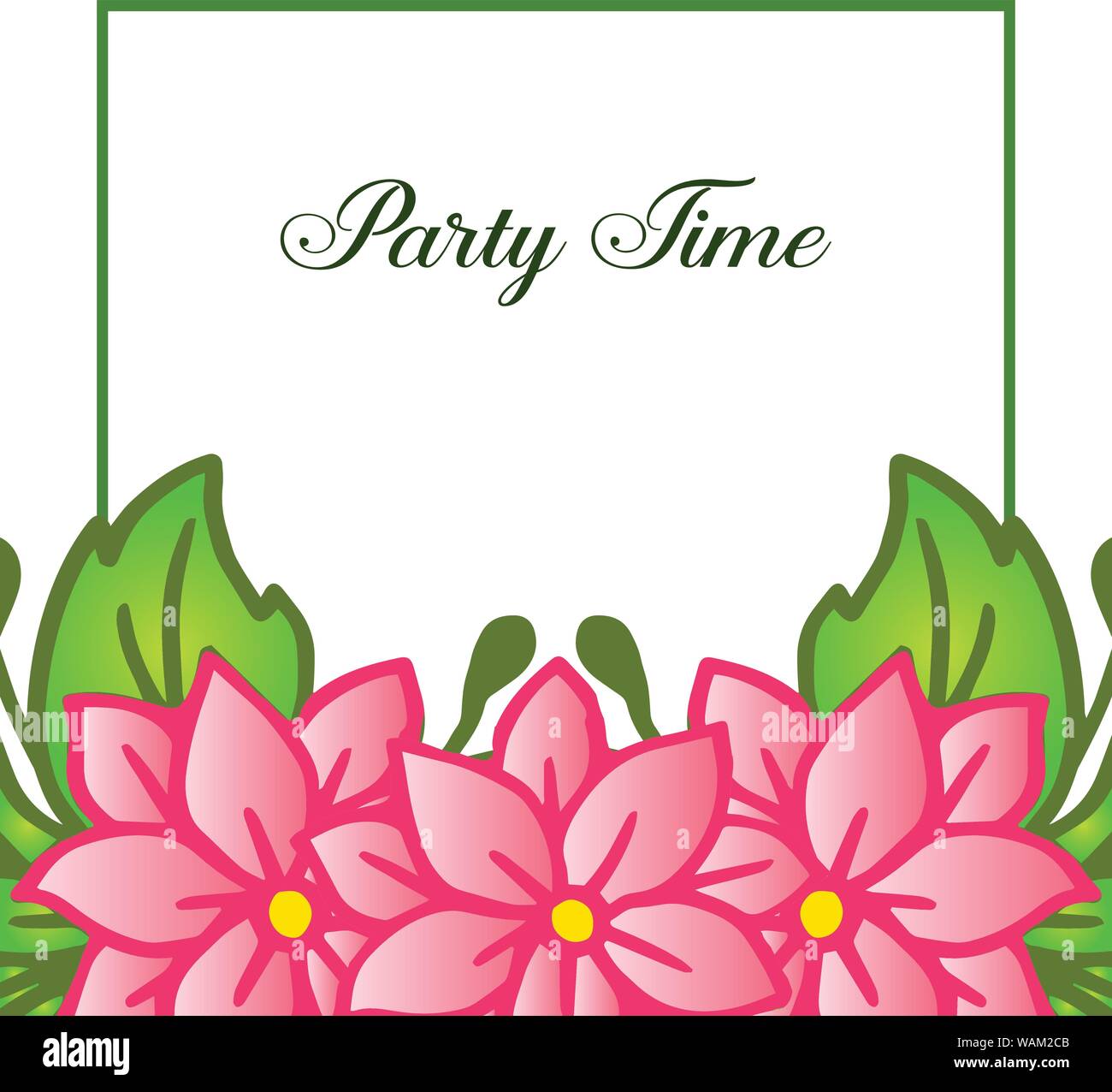 Party time lettering, with style unique pink flower frame. Vector ...