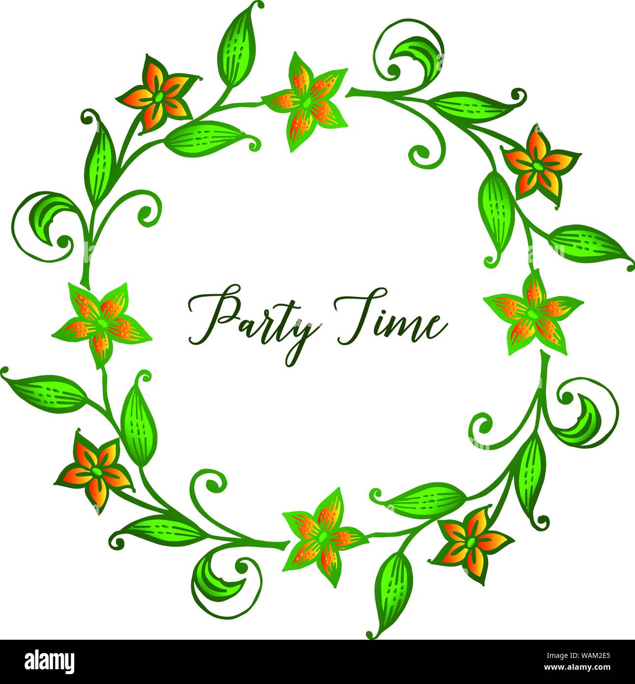 Various bright green leafy flower frame, for party time greeting card ...
