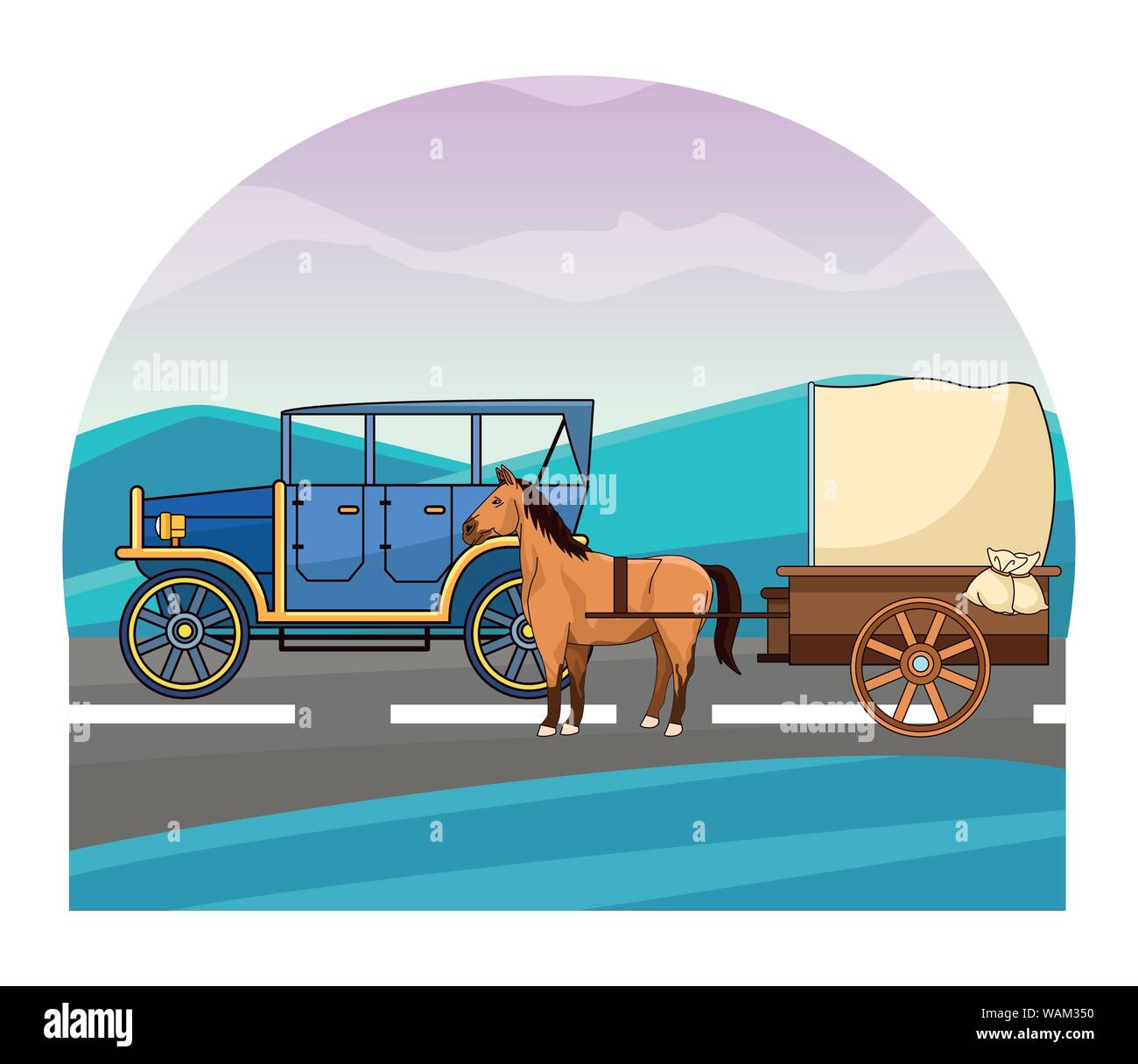 Classic cars and horse carriages vehicles Stock Vector Image & Art - Alamy