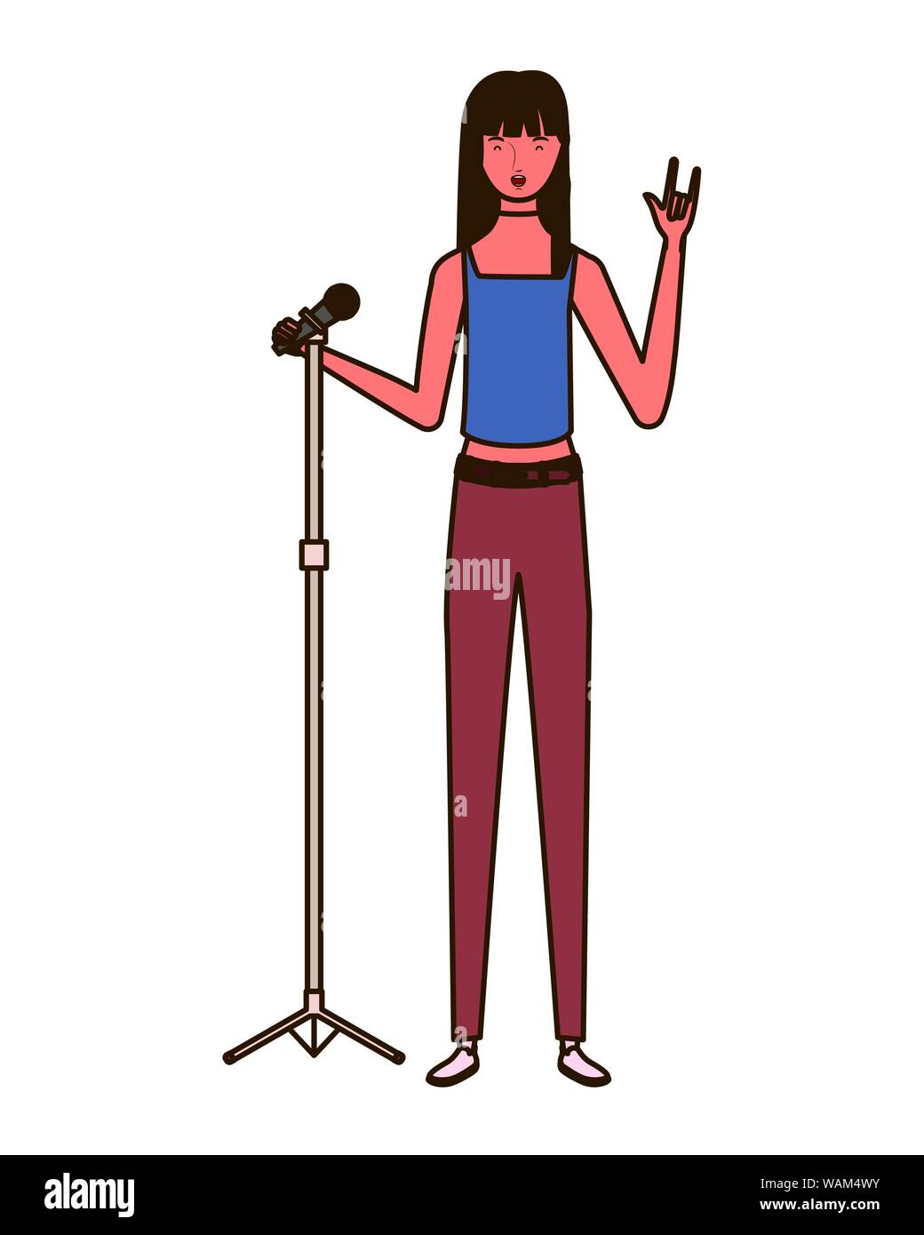 young woman with microphone on white background Stock Vector Image ...