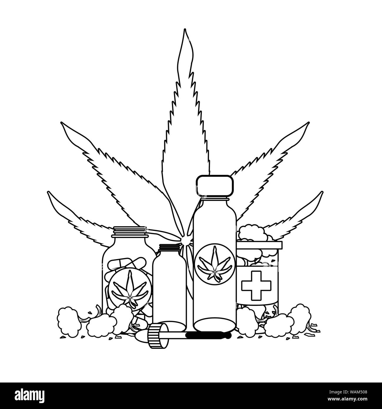 cannabis martihuana sativa hemp cartoon in black and white Stock Vector ...
