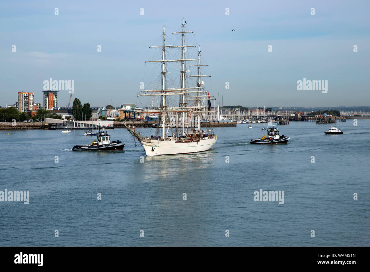 Oman Royal Navy sailing ship Shabab Oman II leaving Portsmouth, Uk ...