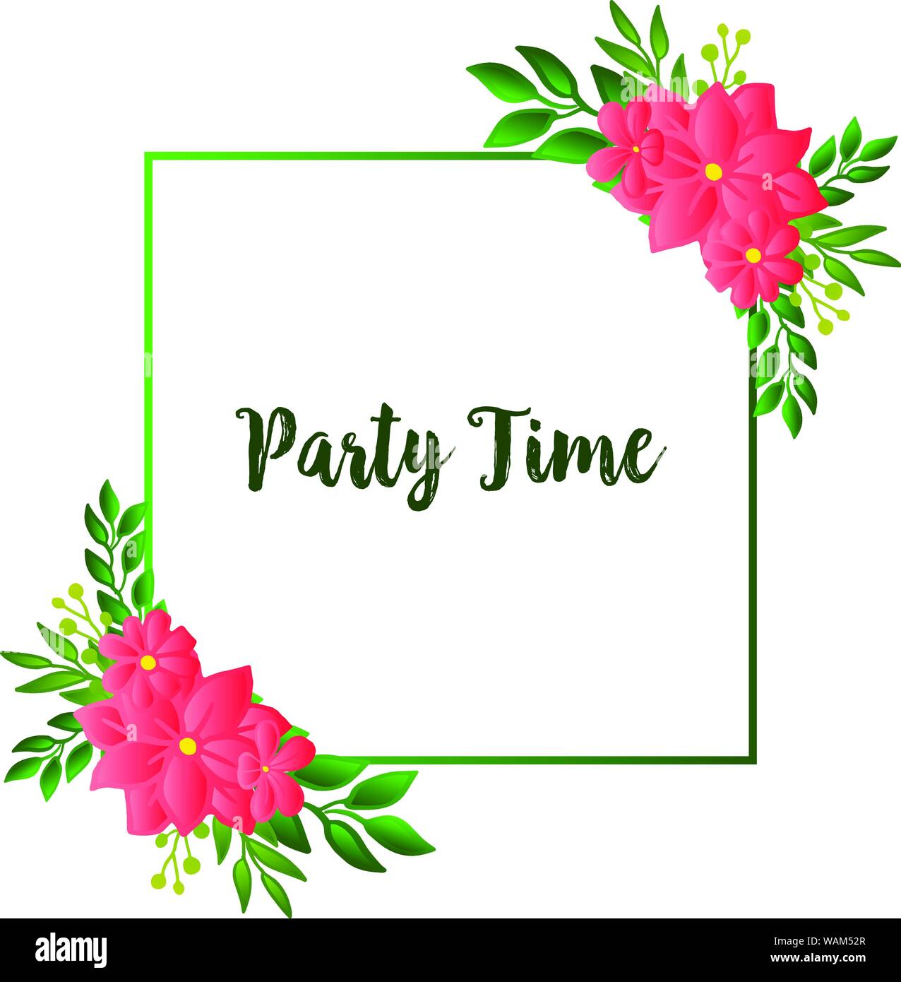Motif of green foliage flower frame, for party time invitation card ...