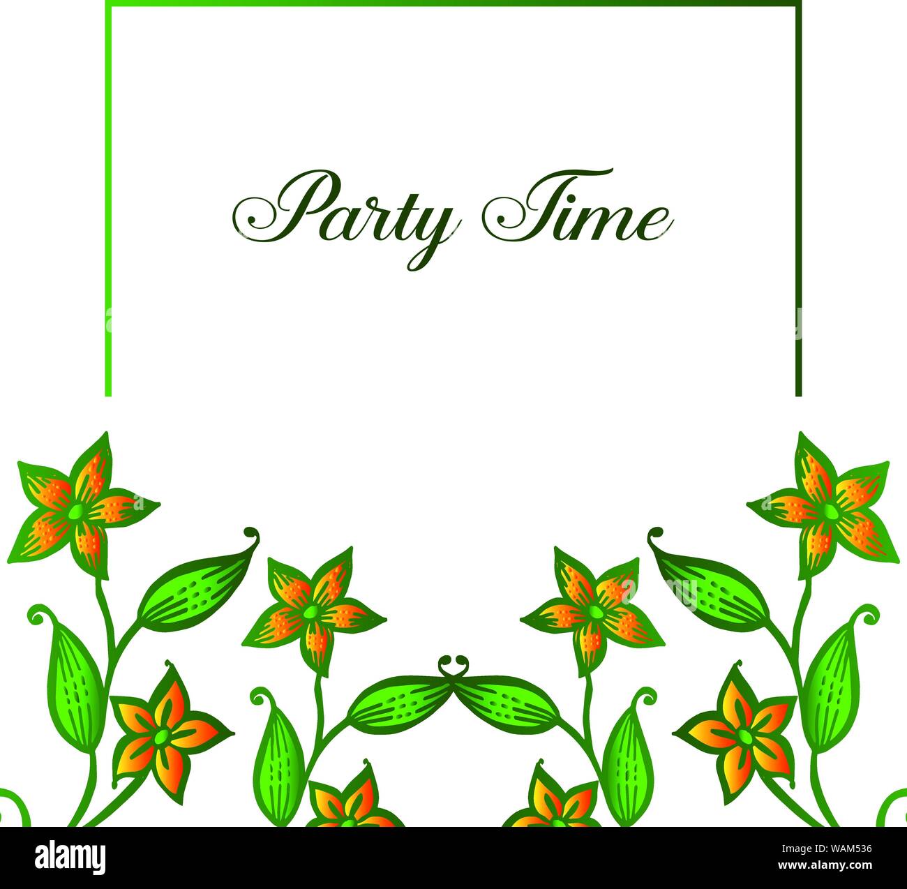 Various bright green leafy flower frame, for party time greeting card ...
